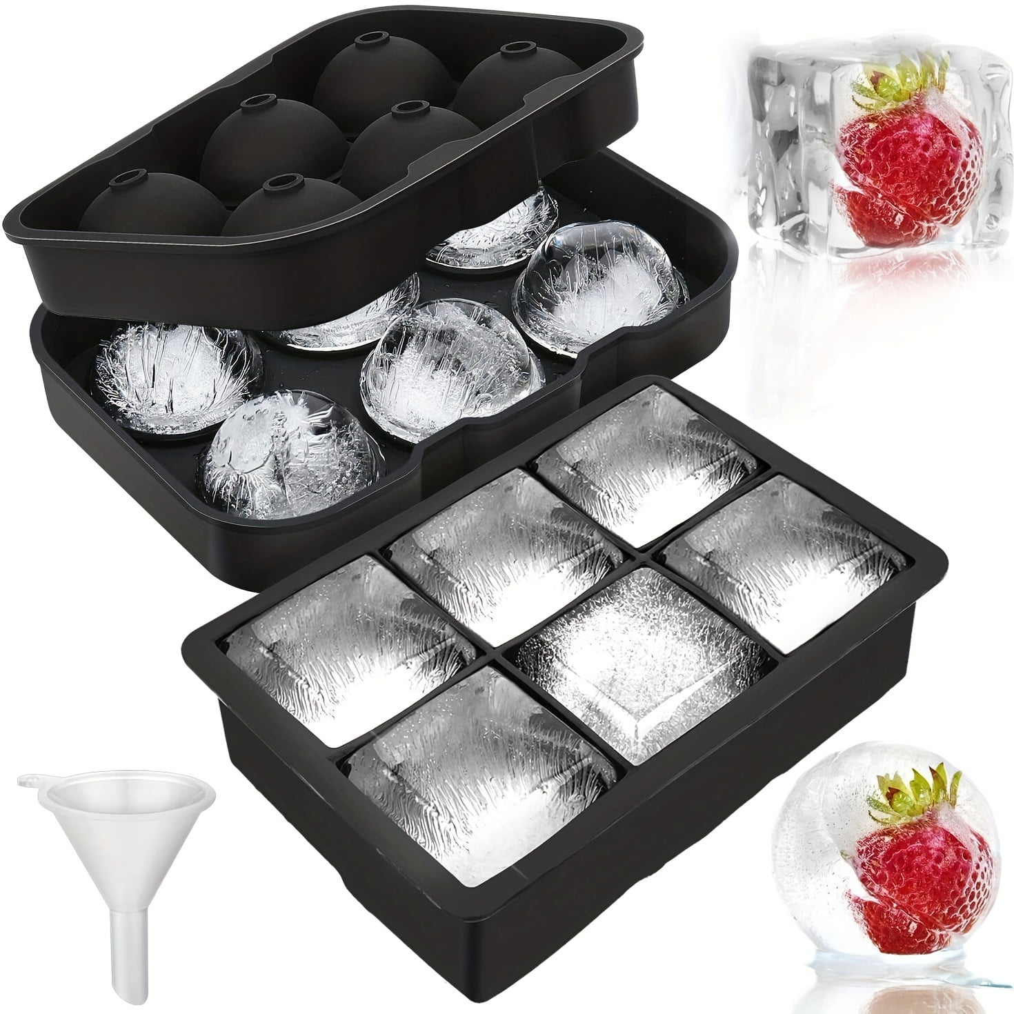 ZGAD Set of 2 Silicone Ball Ice Cube Trays - Large Square Mold with Lid ...