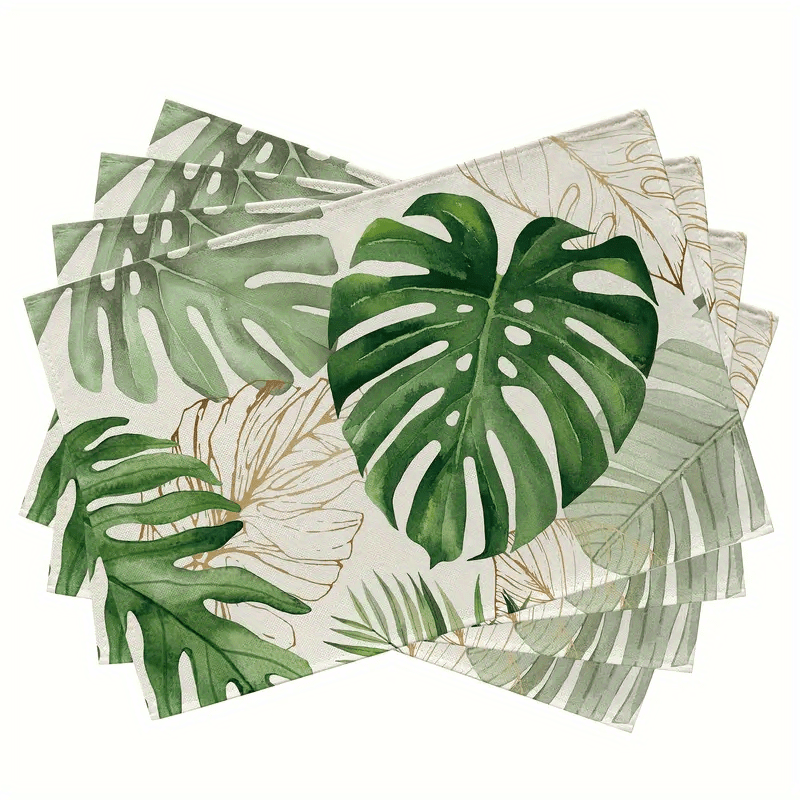 ZGAD Tropical Palm Leaf Table Mats Set of 4 - 100% Linen Woven ...