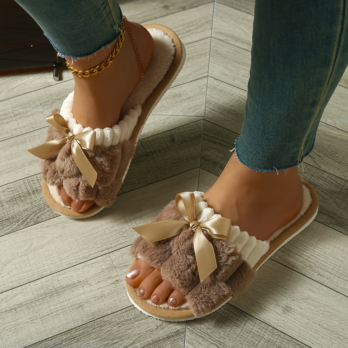 ZGAD Women's Plush Fleece Slip-On Slippers with Bow Detail - All-Season ...