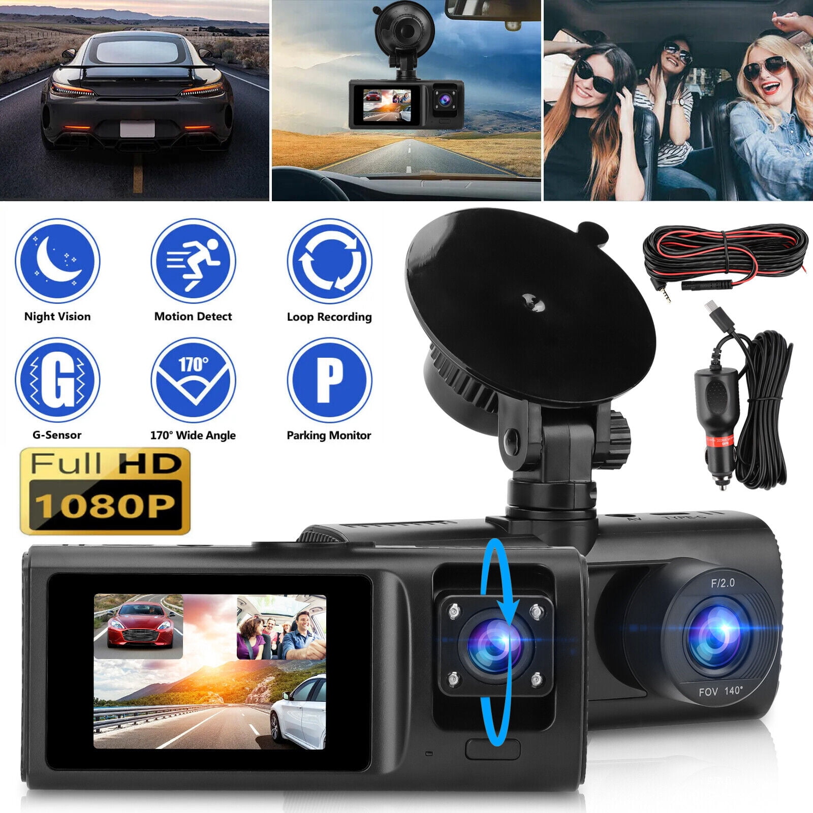ZGBY 1080P Dash Cam Car Front/Rear/Inside Camera Video Recorder G ...