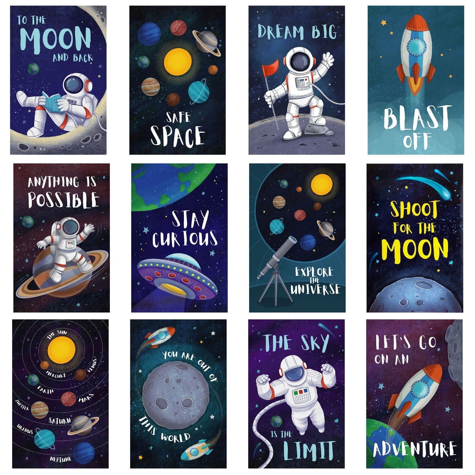 ZGBY 12X Outer Space Galaxy Posters W/ Inspirational Quotes For Kids ...