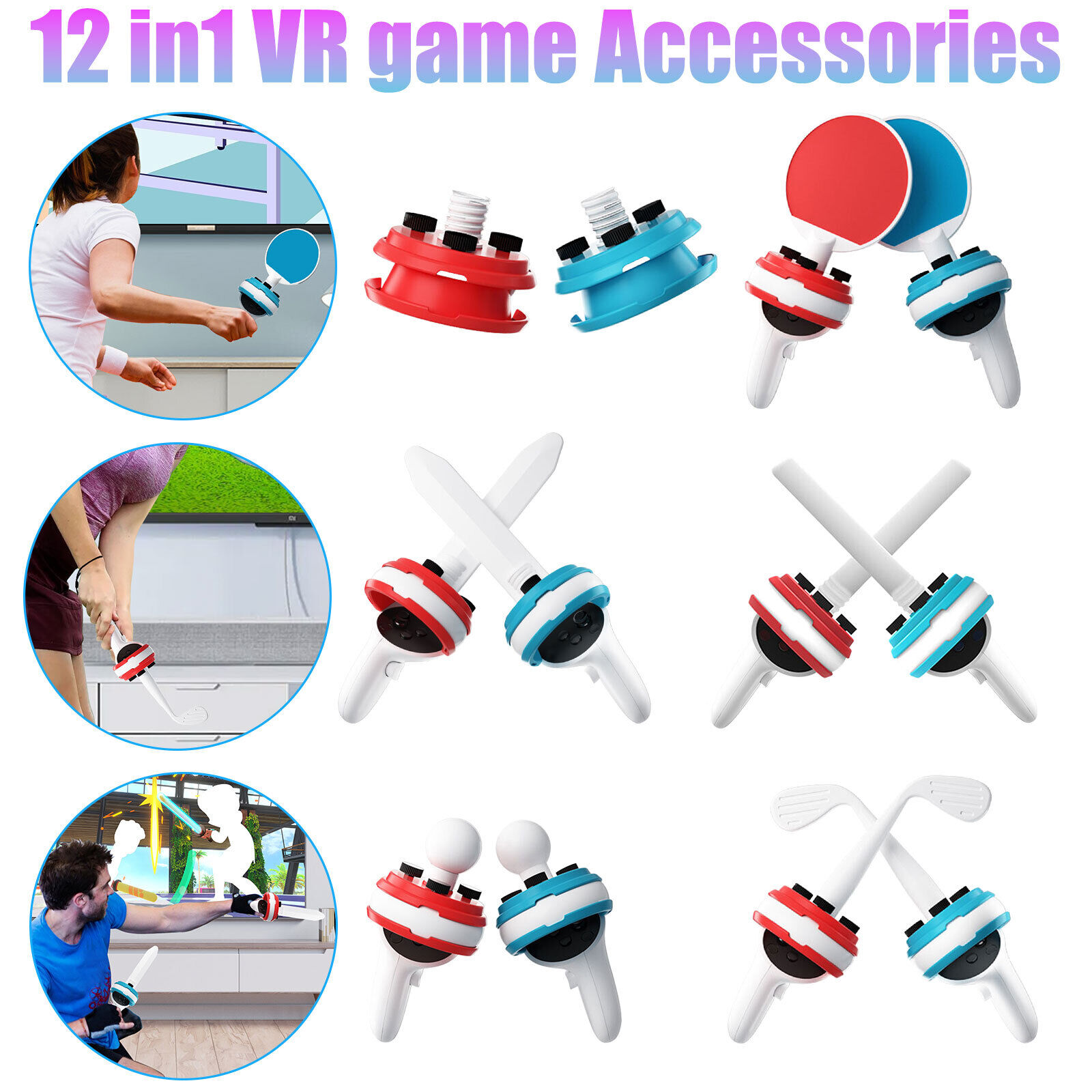 ZGBY 12in1 Controller Game Accessories Set for Oculus Quest 2 VR Golf ...