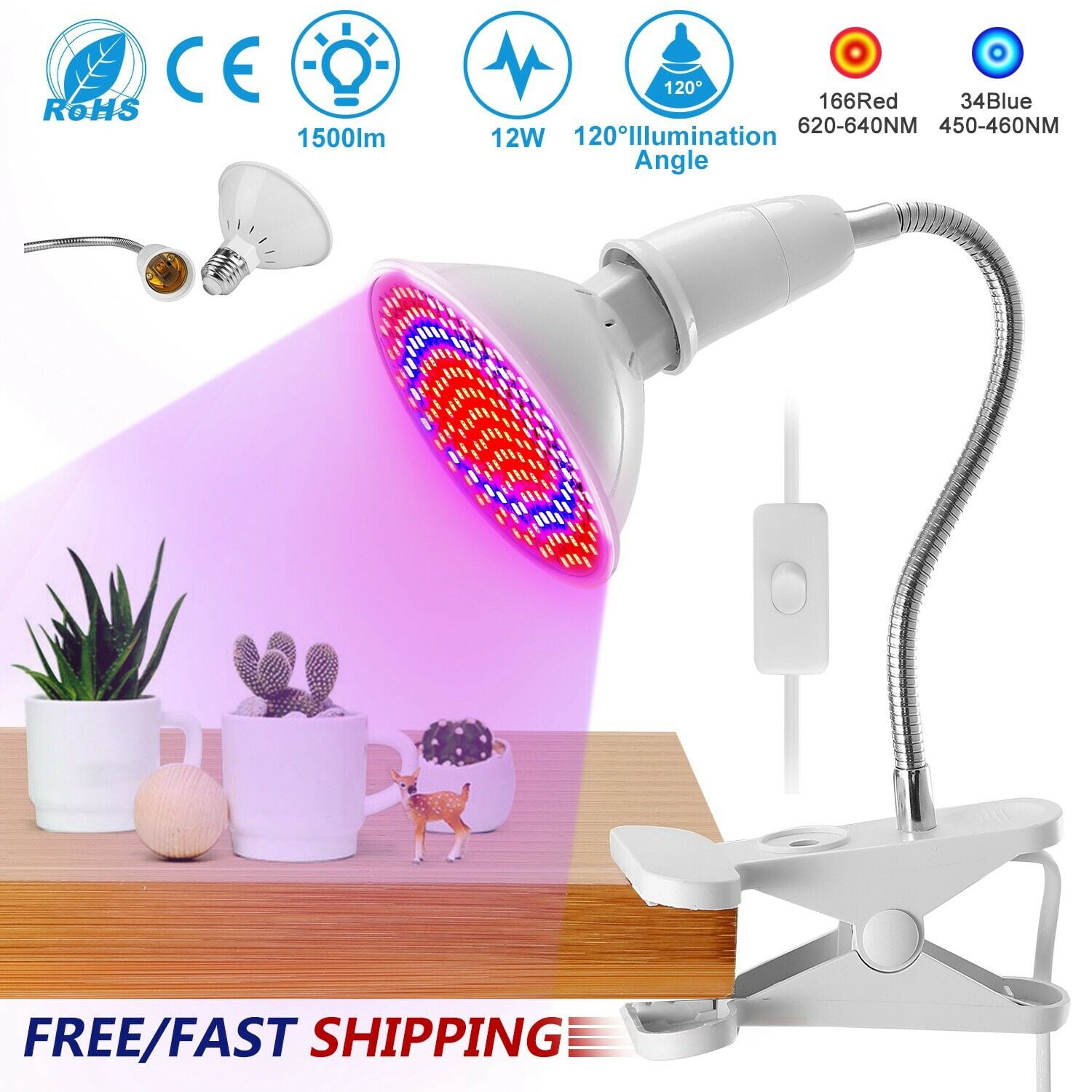 ZGBY 200 Led Plant Grow Light Bulb Clip Holder Flower Growing Green ...