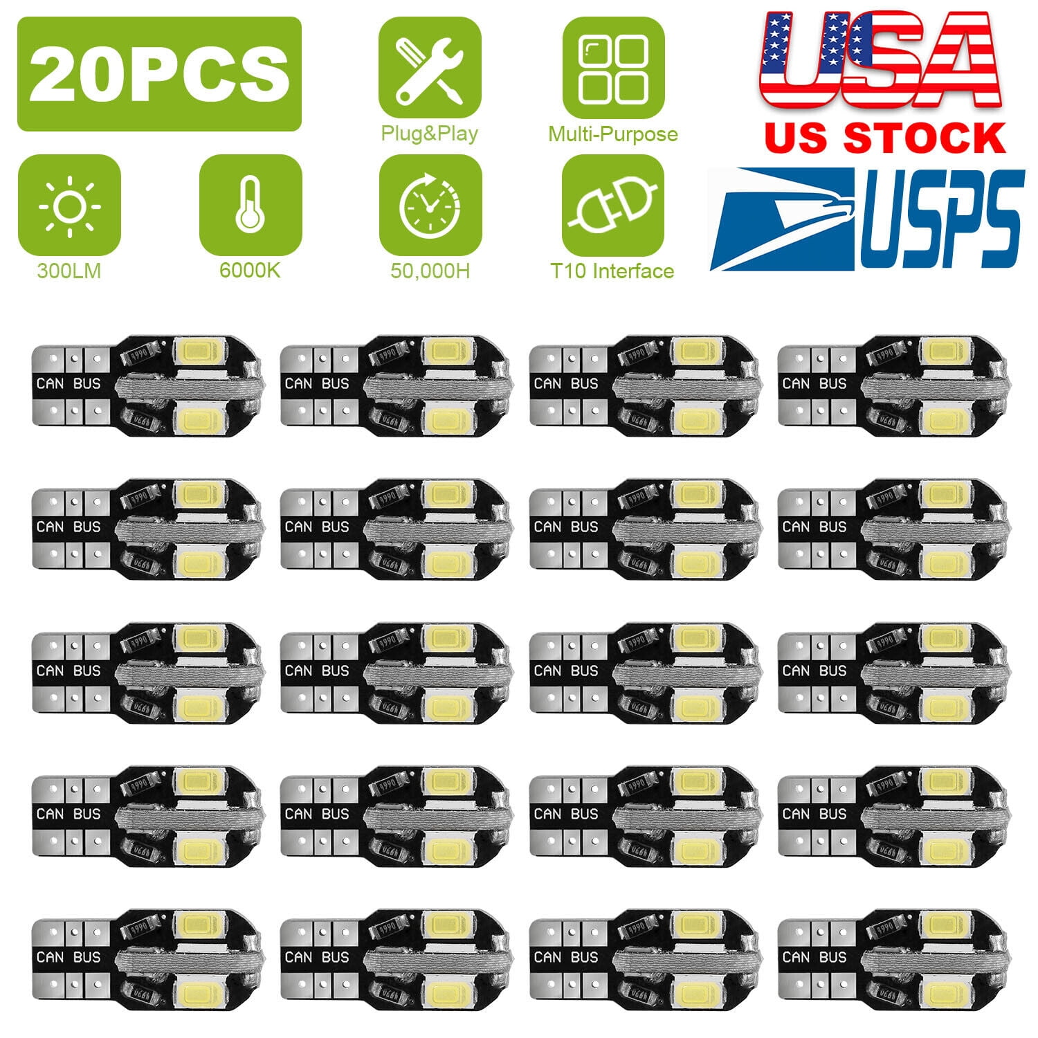 ZGBY 20Pcs T10 194 168 W5W 5730 8 Led Smd White Car Side Wedge Light ...