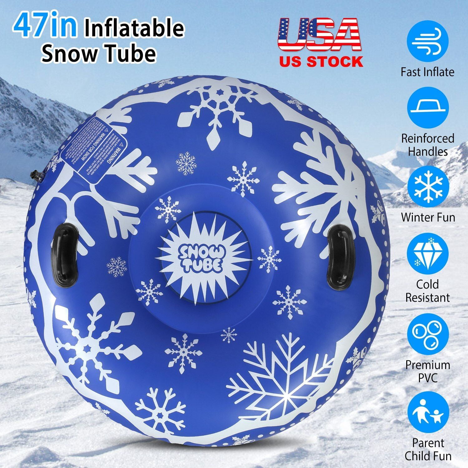 ZGBY 47inch Snow Tube Sled Inflatable Snow Tubes for Outdoor Sledding ...