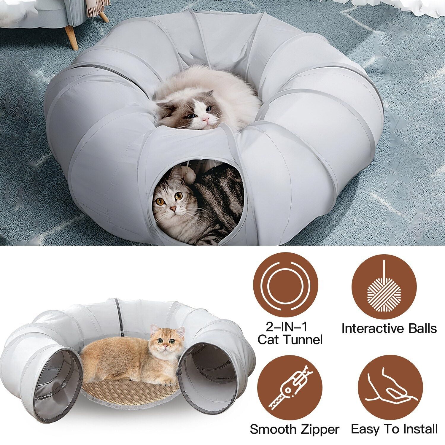 ZGBY Cat Tunnel Bed Hanging Ball Circle Cat Indoor Tunnel Fabric ...
