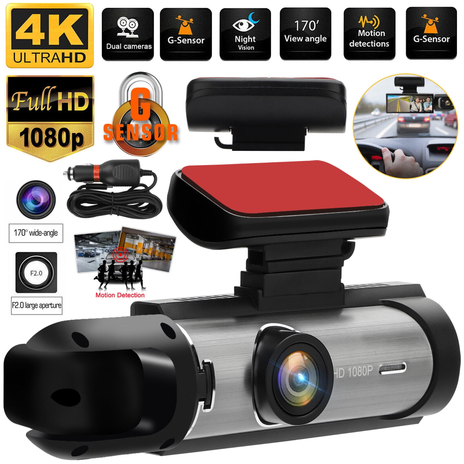 ZGBY FHD 1080P Dual Lens Car Dash Camera Front / Inside DVR Video ...