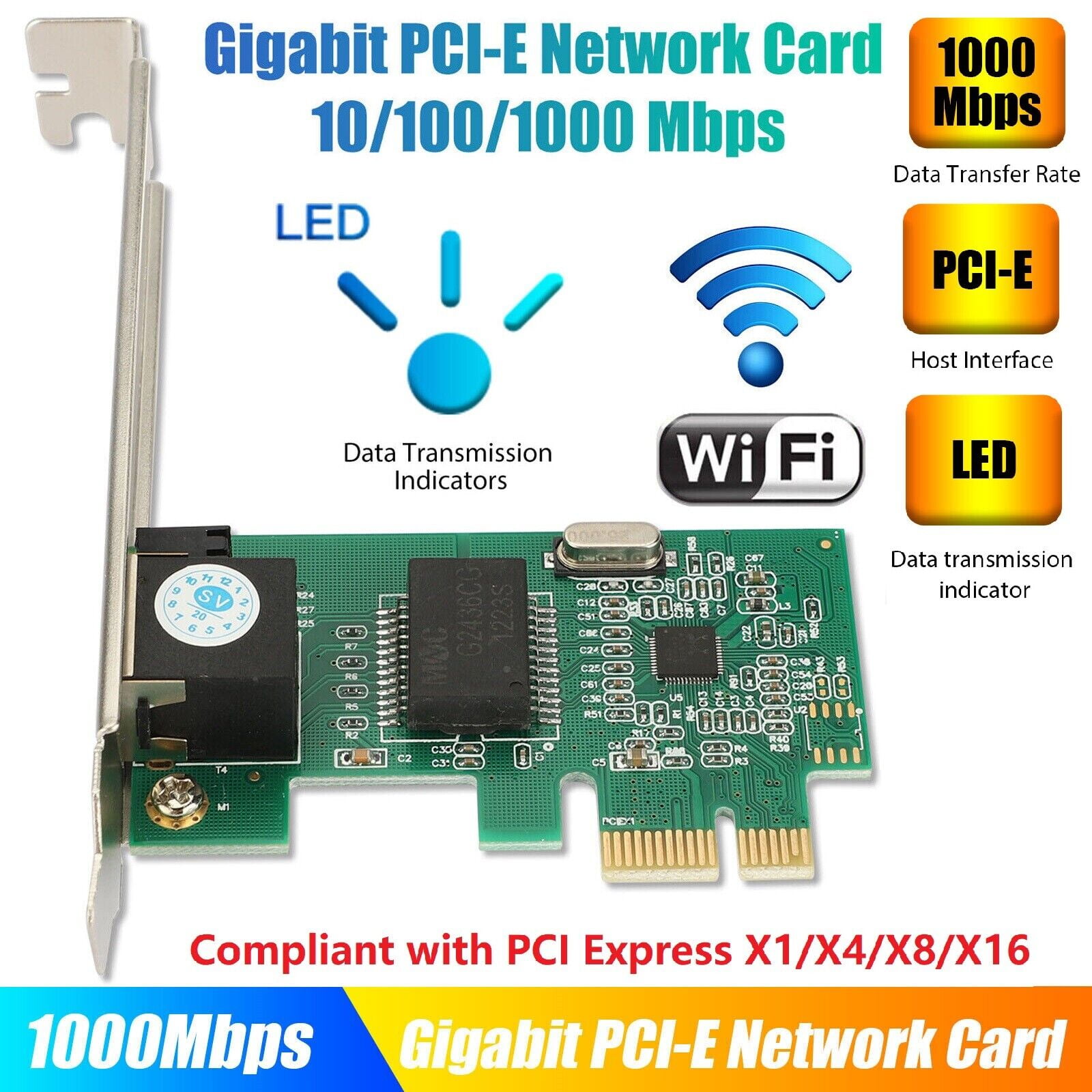 ZGBY Gigabit Ethernet LAN PCI-E PCI Express Network Controller Card 10/100/1000 Mbps - Walmart.com