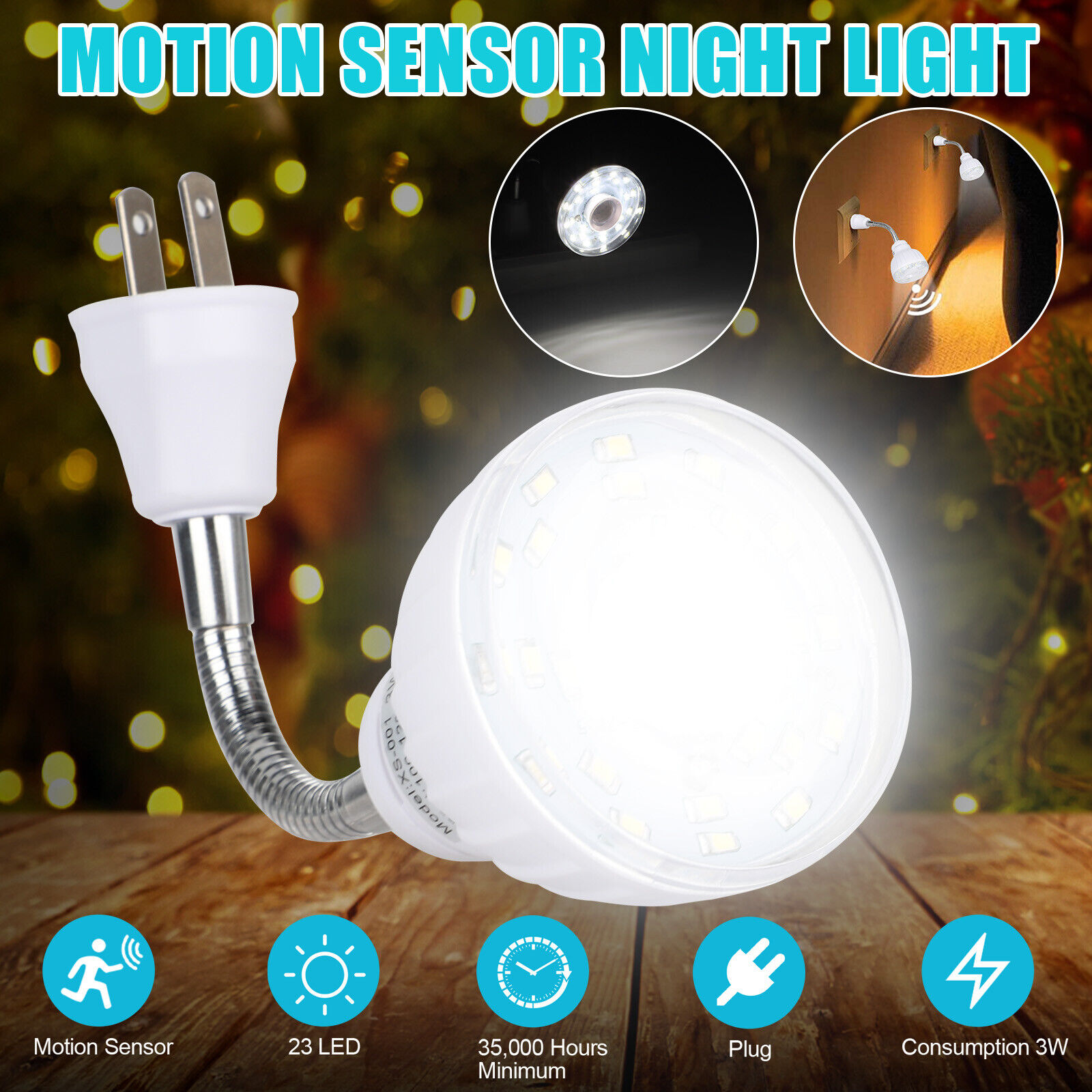 ZGBY LED Motion-Activated Sensor Night Light AC Outlet Plug-In Indoor ...