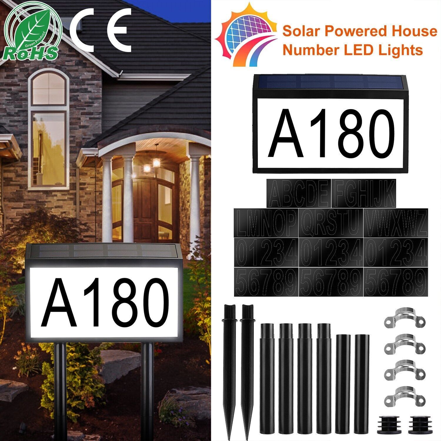 ZGBY Solar Powered House Numbers Led Light Dusk To Dawn Plaque Home ...