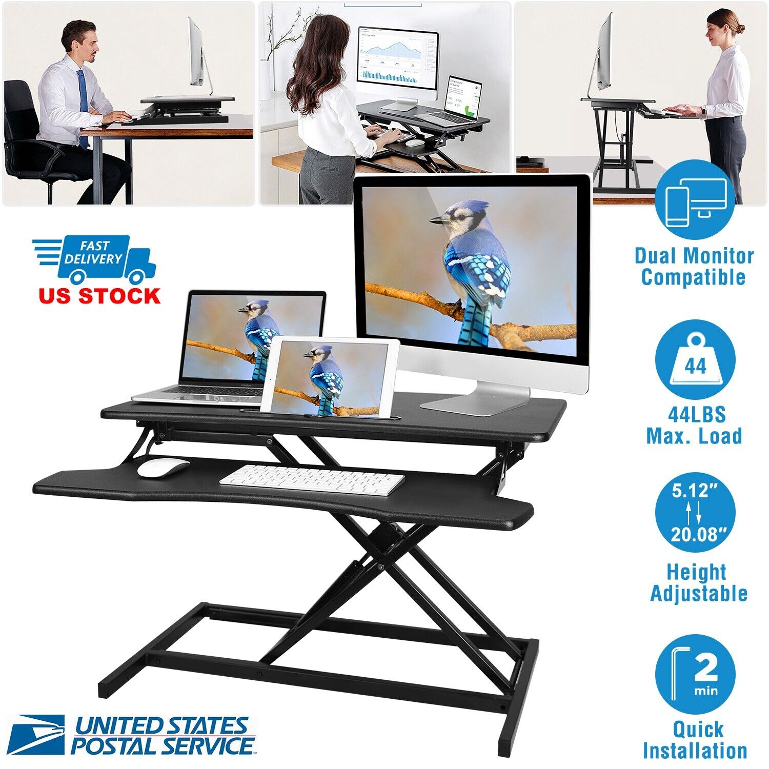 ZGBY Standing Desk Converter- 51cm/20" Height Adjustable Stand Up Desk ...