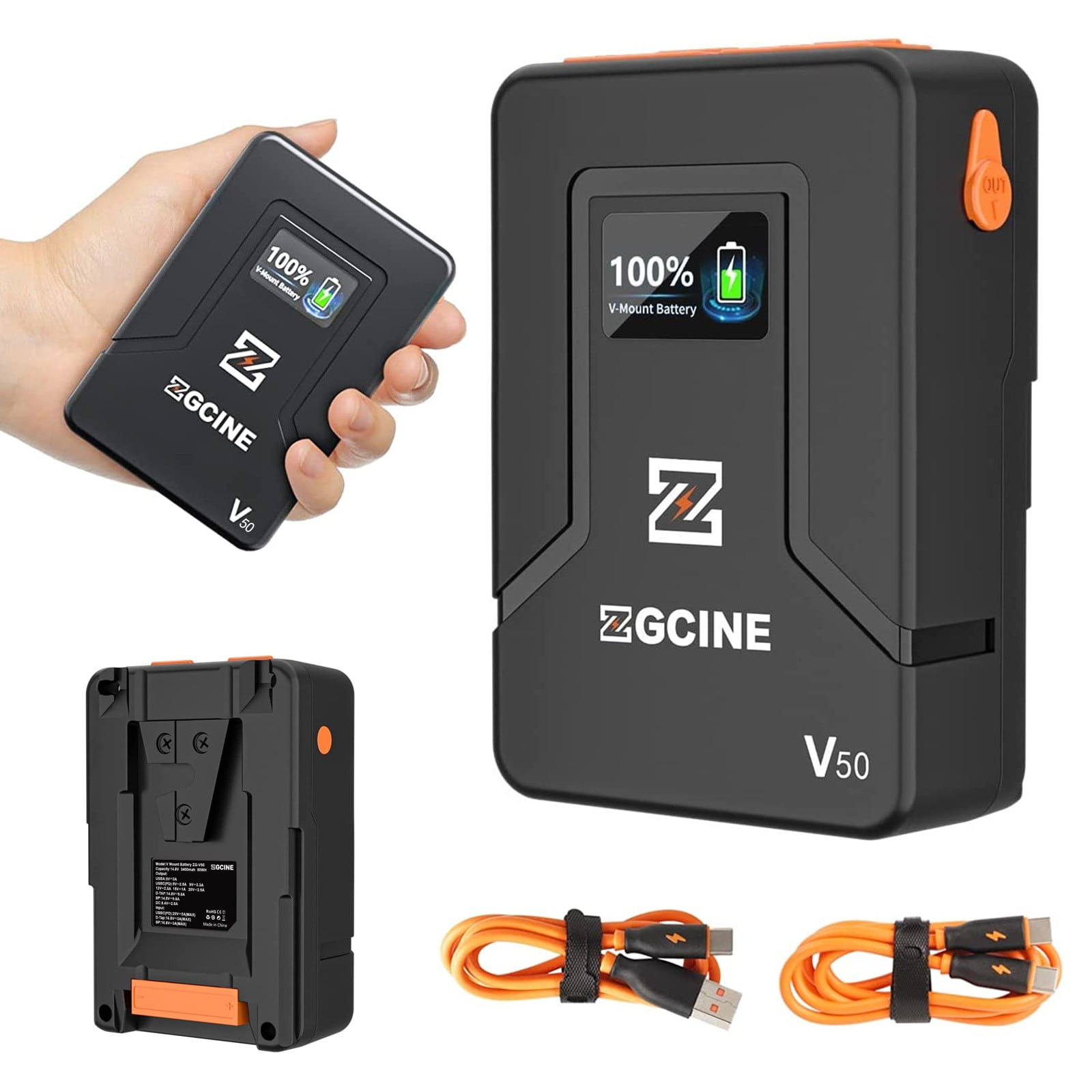 ZGCINE V50 V-Mount V-Lock Battery 3400mAh(50Wh/14.8V) Support PD Fast ...