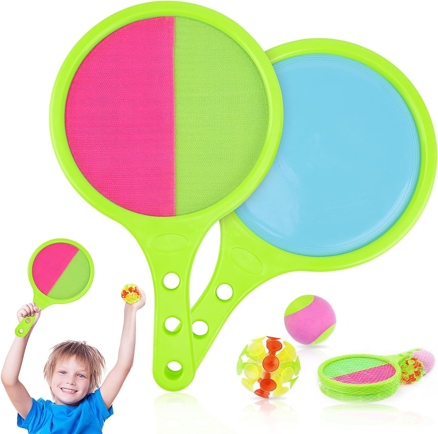 ZGIOPIKG Ball and Catch Game Set, Green, 2 Count Pack, Outdoor Paddle ...
