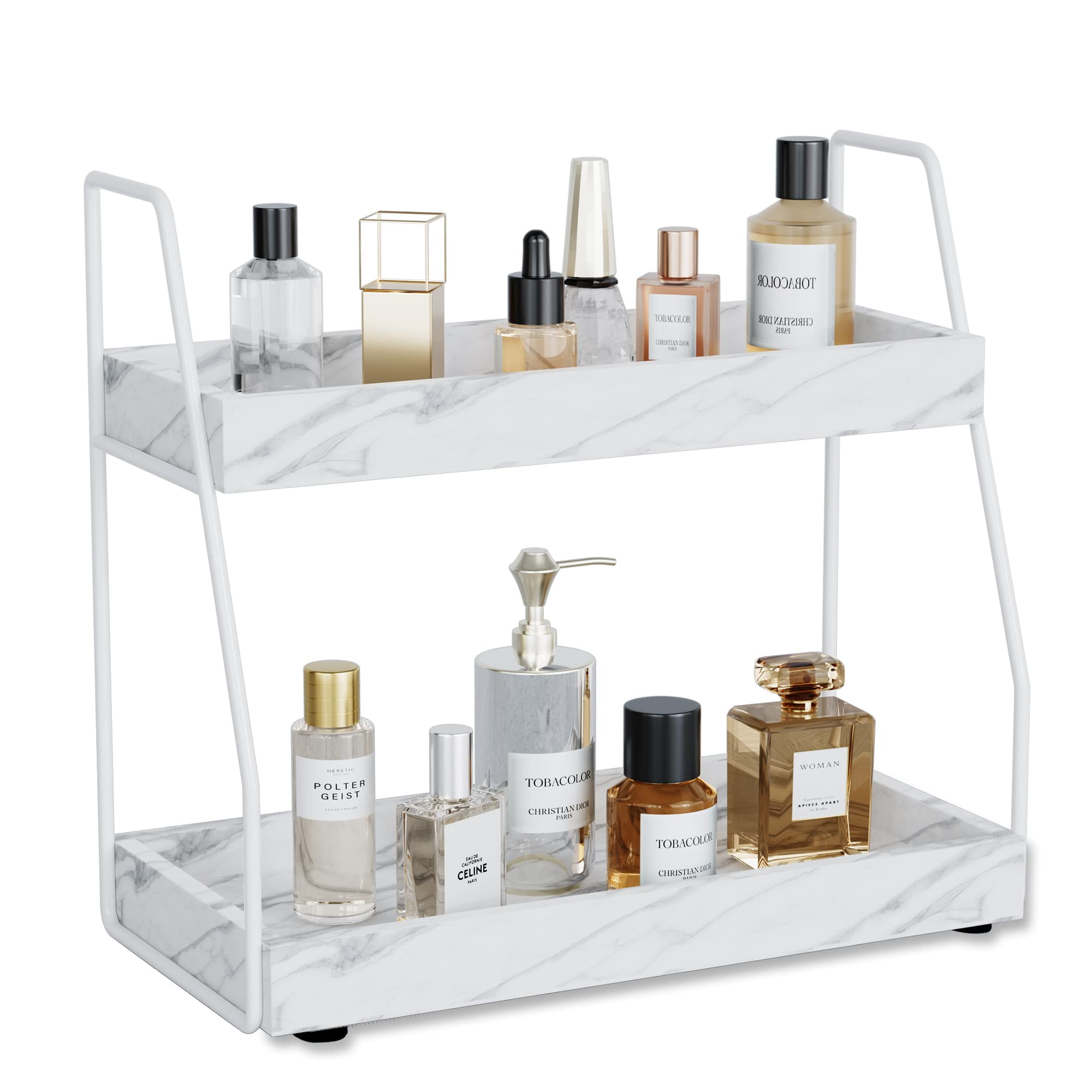 ZGO 2-Tier Bathroom Organizer Countertop, Marble Faux Leather Bathroom ...