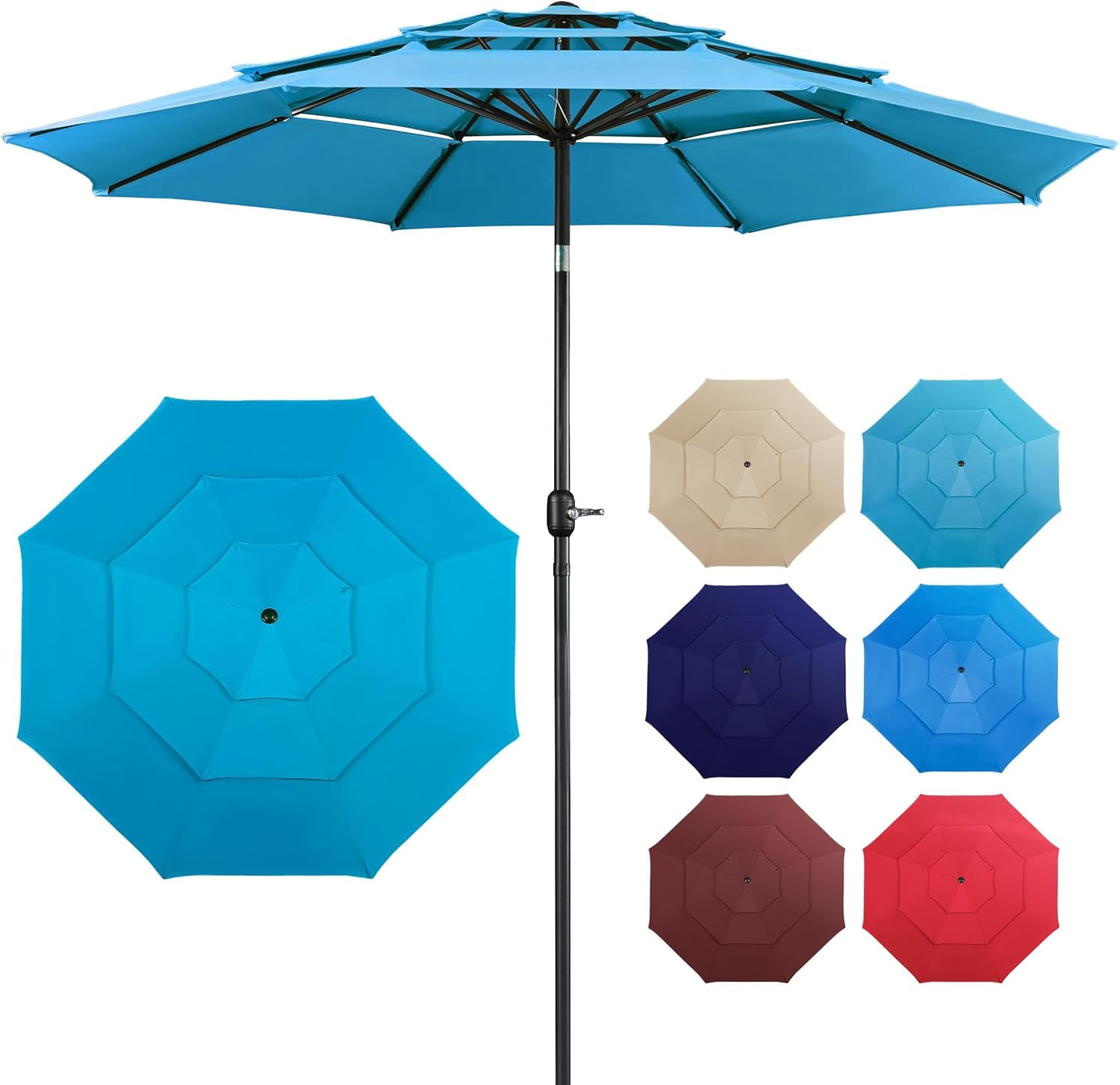 ZGOODWJ 3-Tier Patio Parasol 10ft Vented Outdoor Canopy Sun Shade Large ...