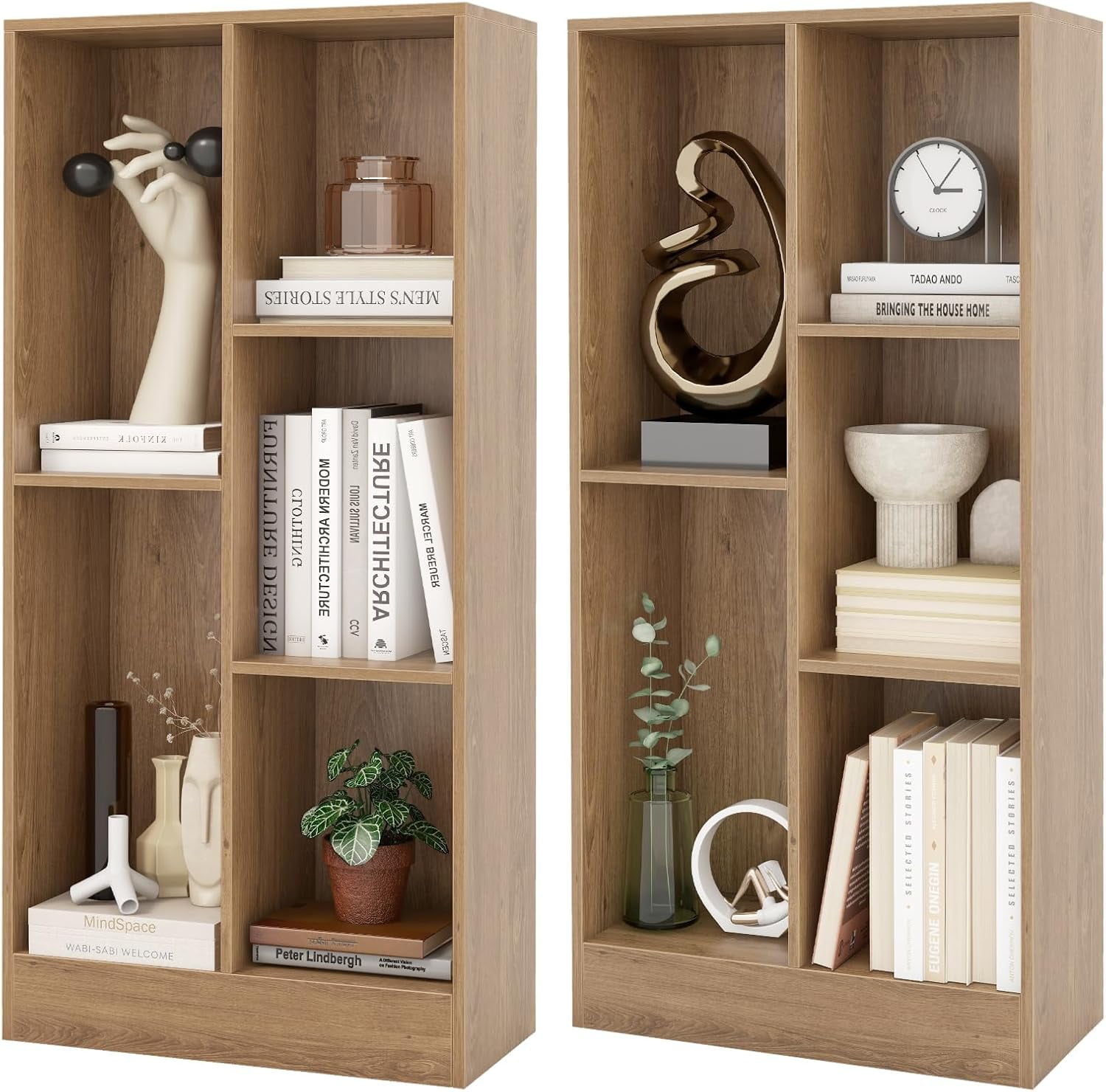 ZGOODWJ 5-Cube Bookcase Set of 2, Freestanding Bookshelf w/2 Anti ...