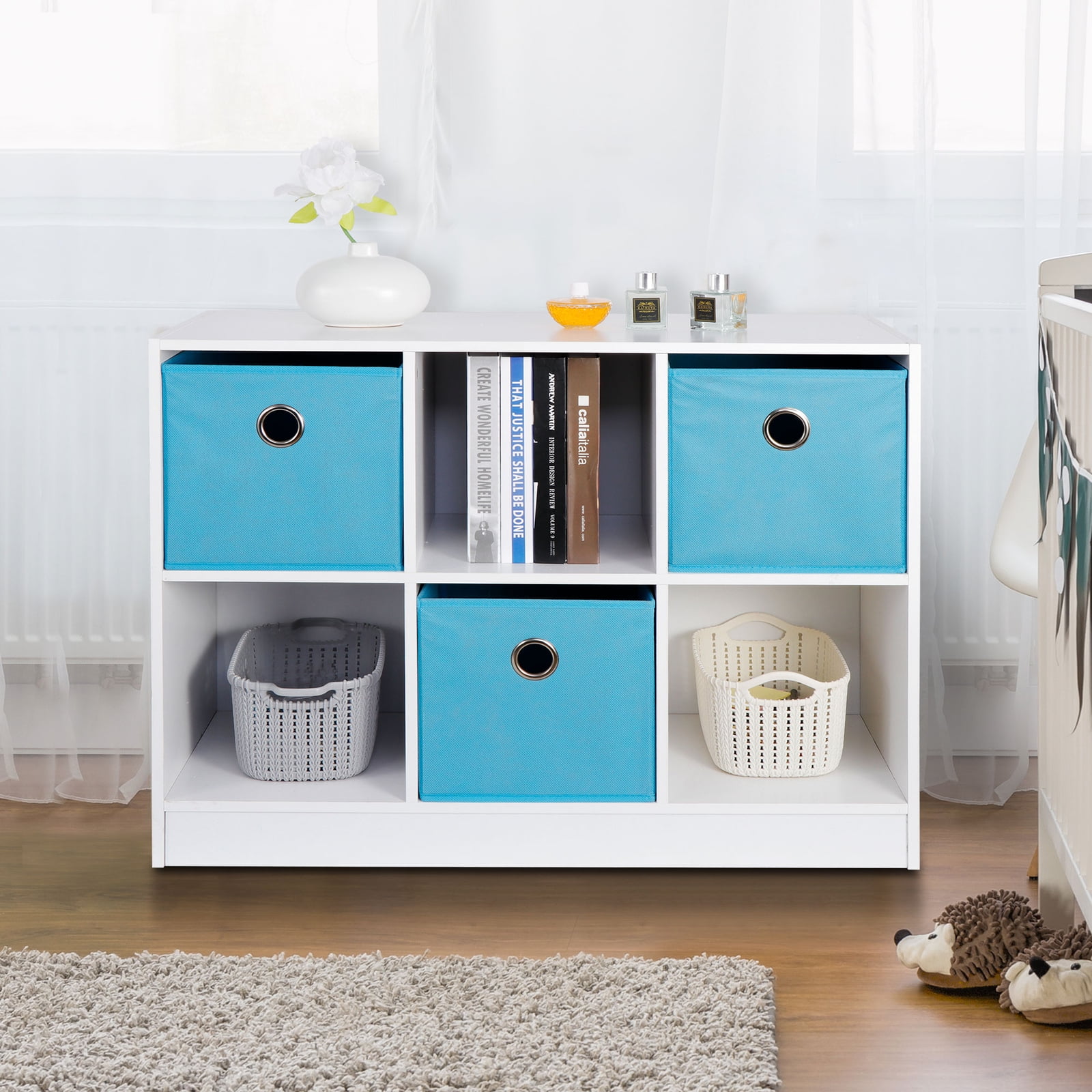 ZGOODWJ 6 Cube Cubby Storage Shelf Organizer Stackable Cabinet w/3 Bins ...