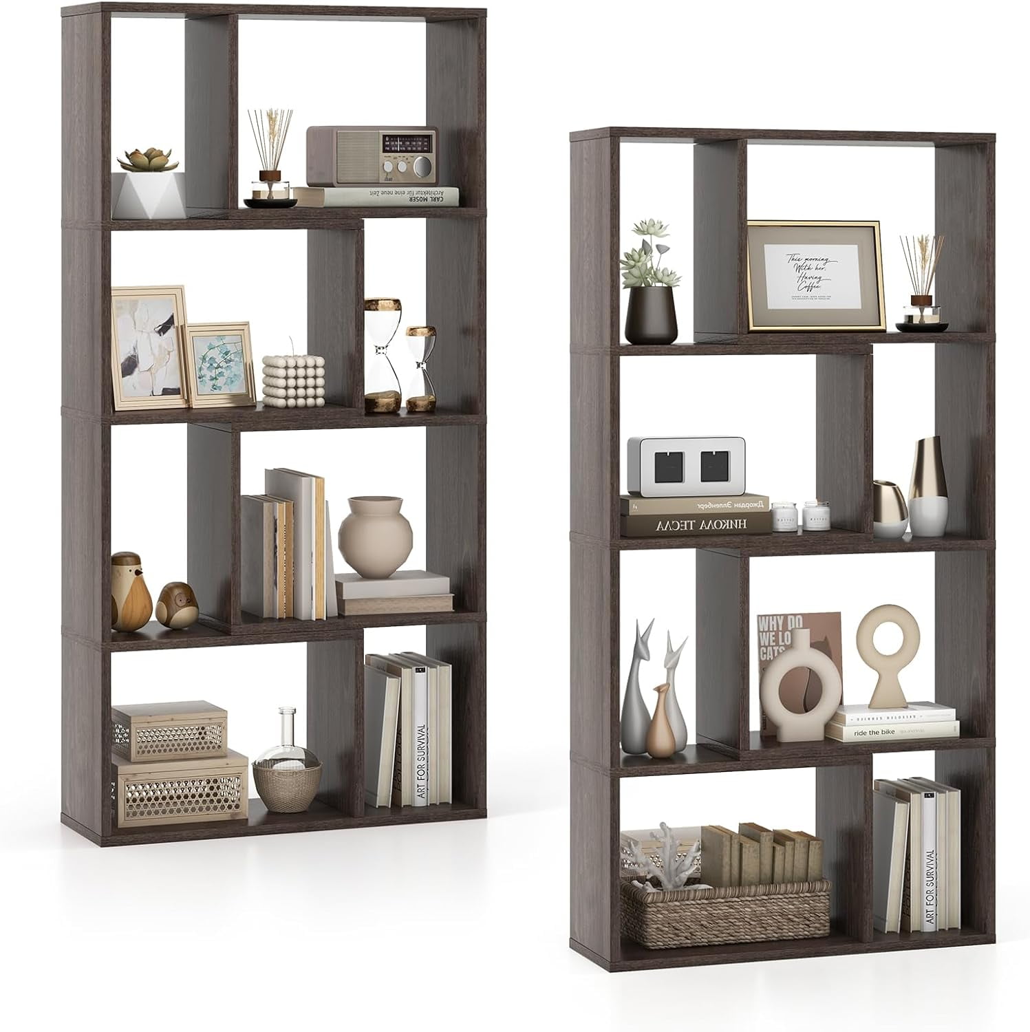 ZGOODWJ 8-Cube Geometric Bookshelf Set of 2, 4-Tier High Bookcase, 48 ...