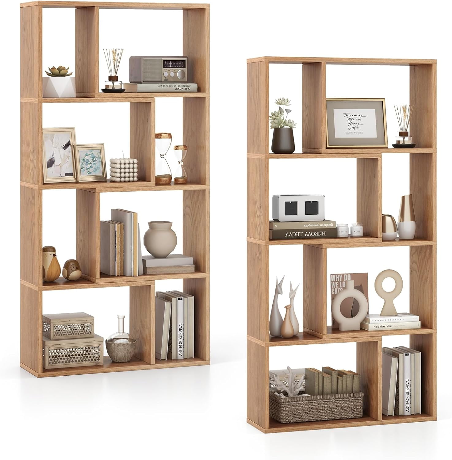 ZGOODWJ 8-Cube Geometric Bookshelf Set of 2, 4-Tier High Bookcase, 48 ...