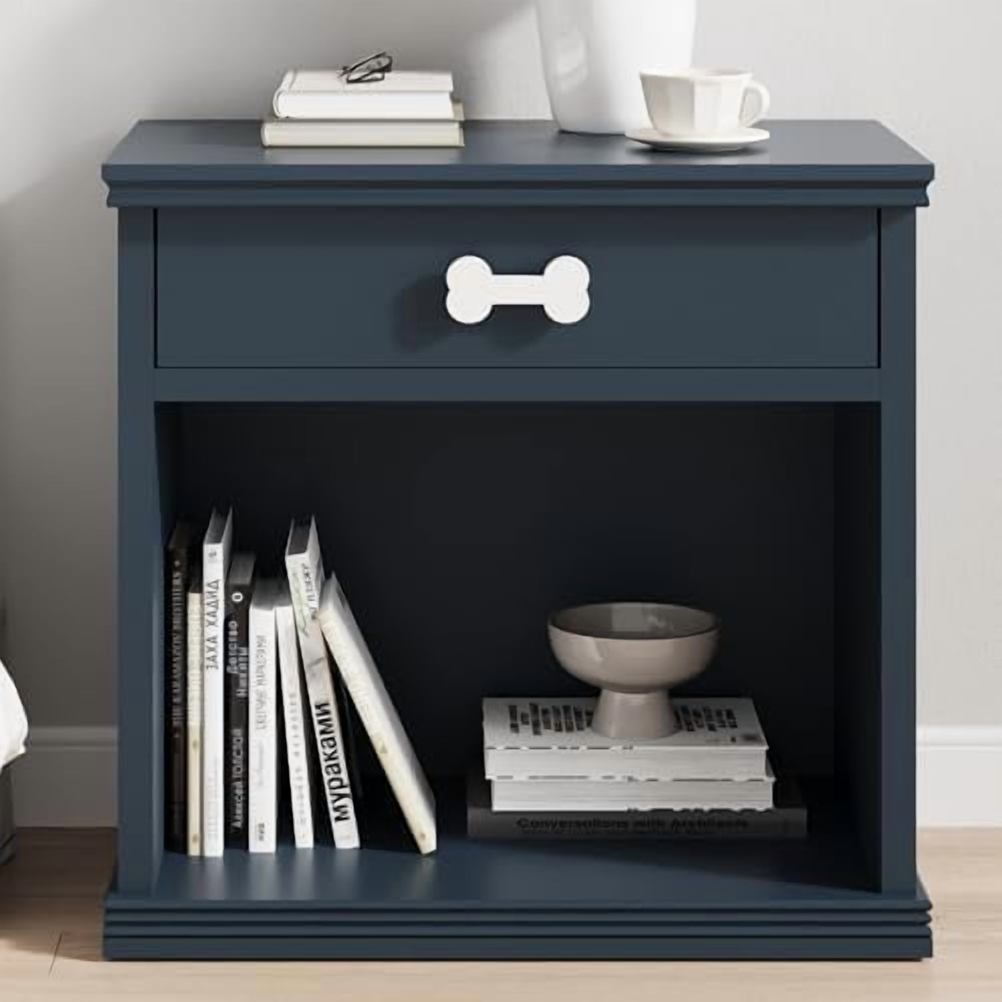 ZGOODWJ Blue LED Sideboard with Drawer and Shelf, Wooden End Table with ...