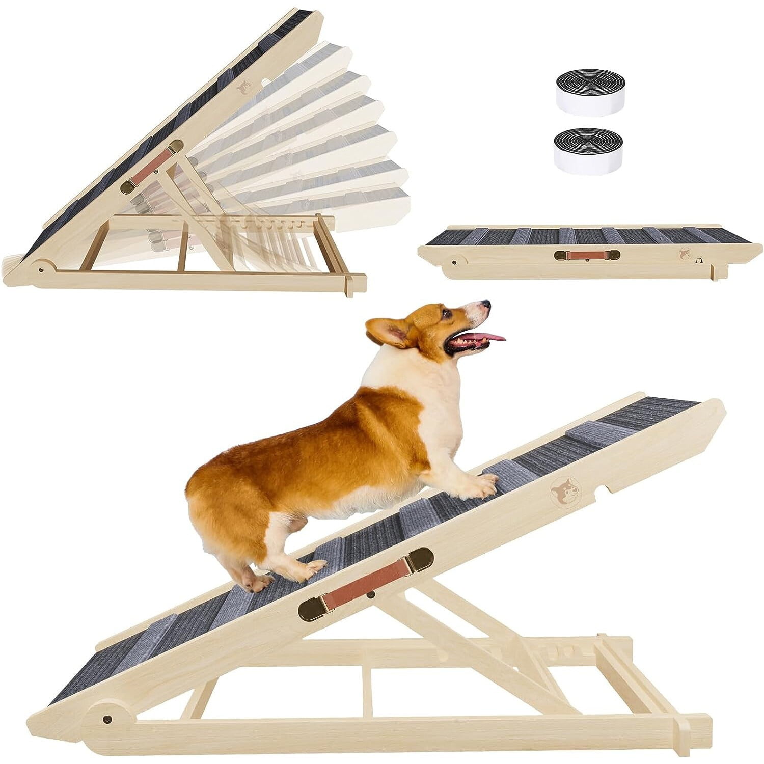 ZGOODWJ Wooden Dog Ramp Adjustable Folding Portable Pet Ramp for Bed ...