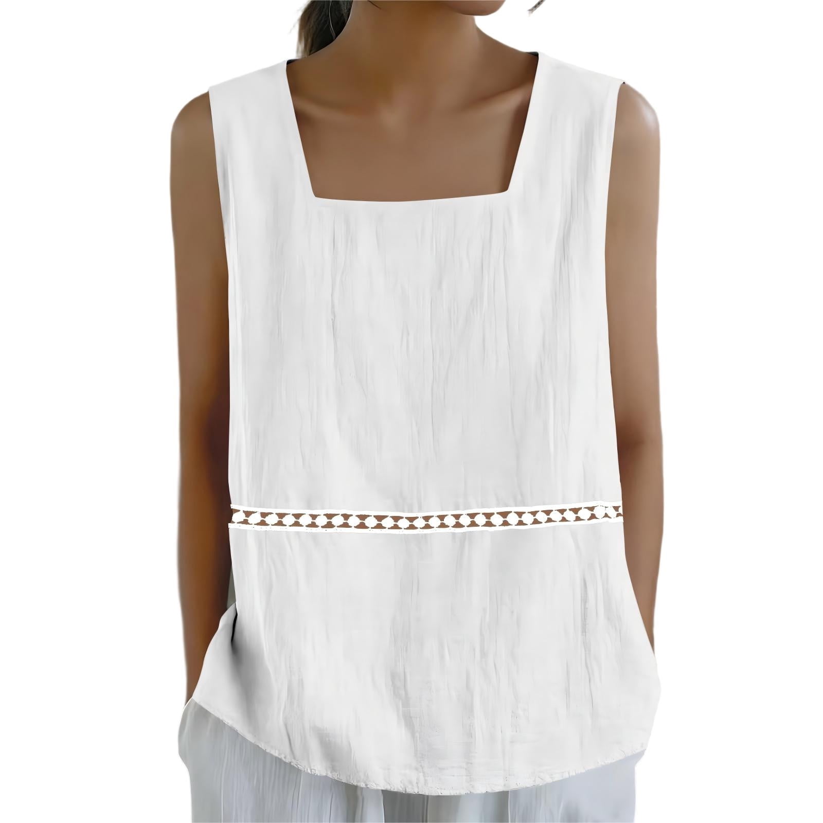 ZGRBOU Cotton Linen Sleeveless Tank Tops for Women Casual Cut Out Lace ...