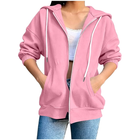 ZGRBOU Womens Zip Up Hoodies Oversized Long Sleeve Comfort Soft ...