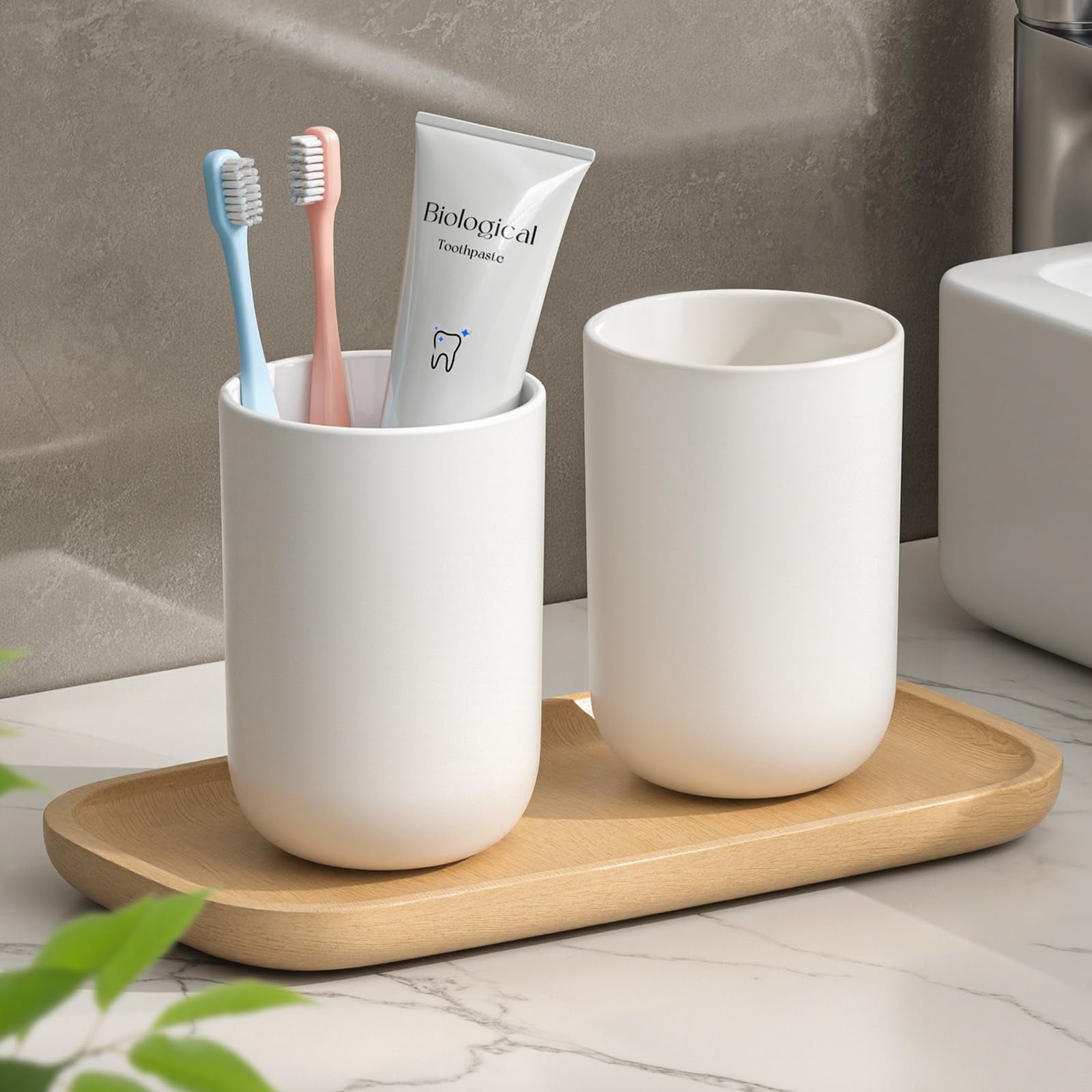 ZHAAGRJ 2-Pack 13oz Unbreakable Toothbrush Cups - Plastic Bathroom ...