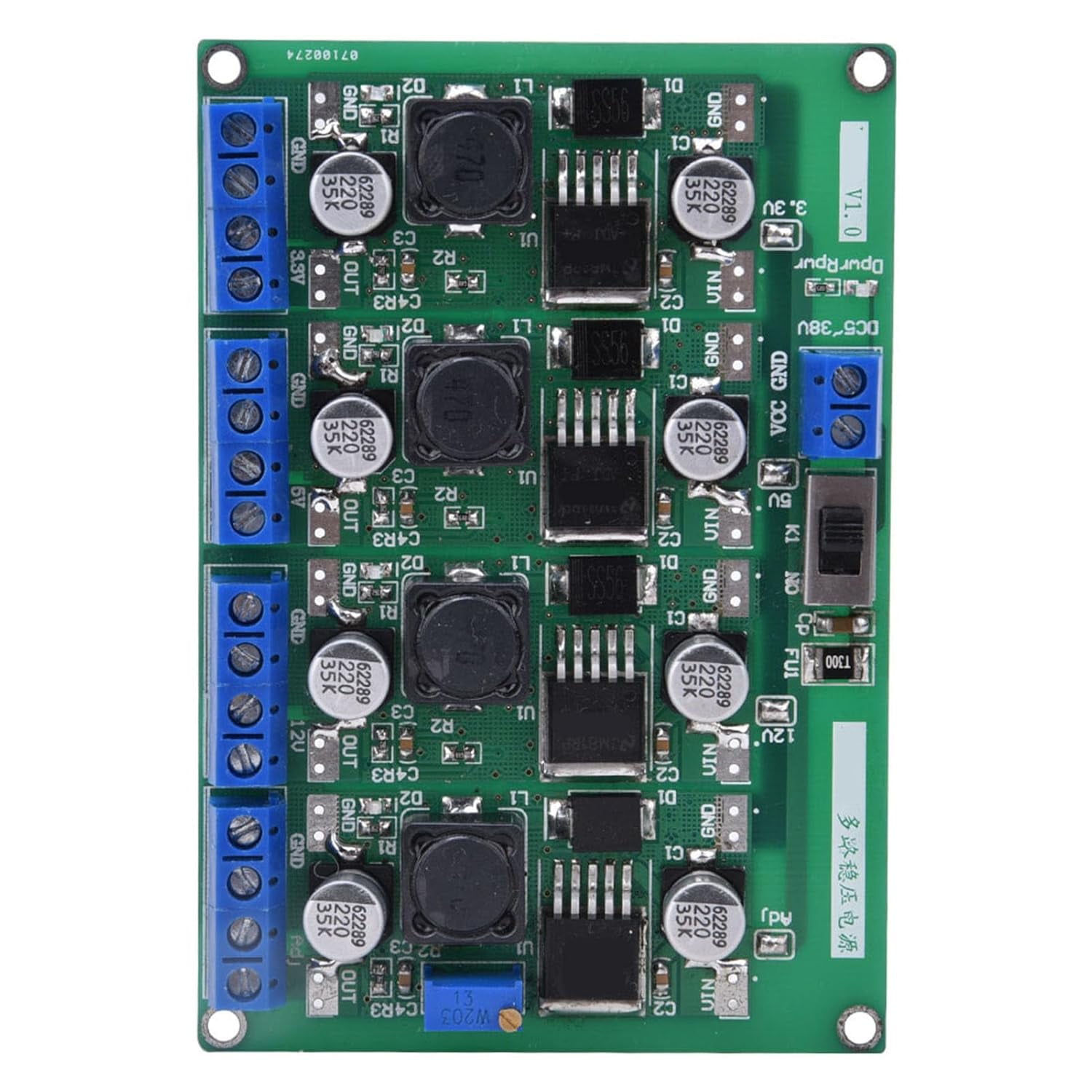 ZHAAGRJ 4 Channel Power Supply Module, 3.3V 5V 12V Adjustable Voltage ...