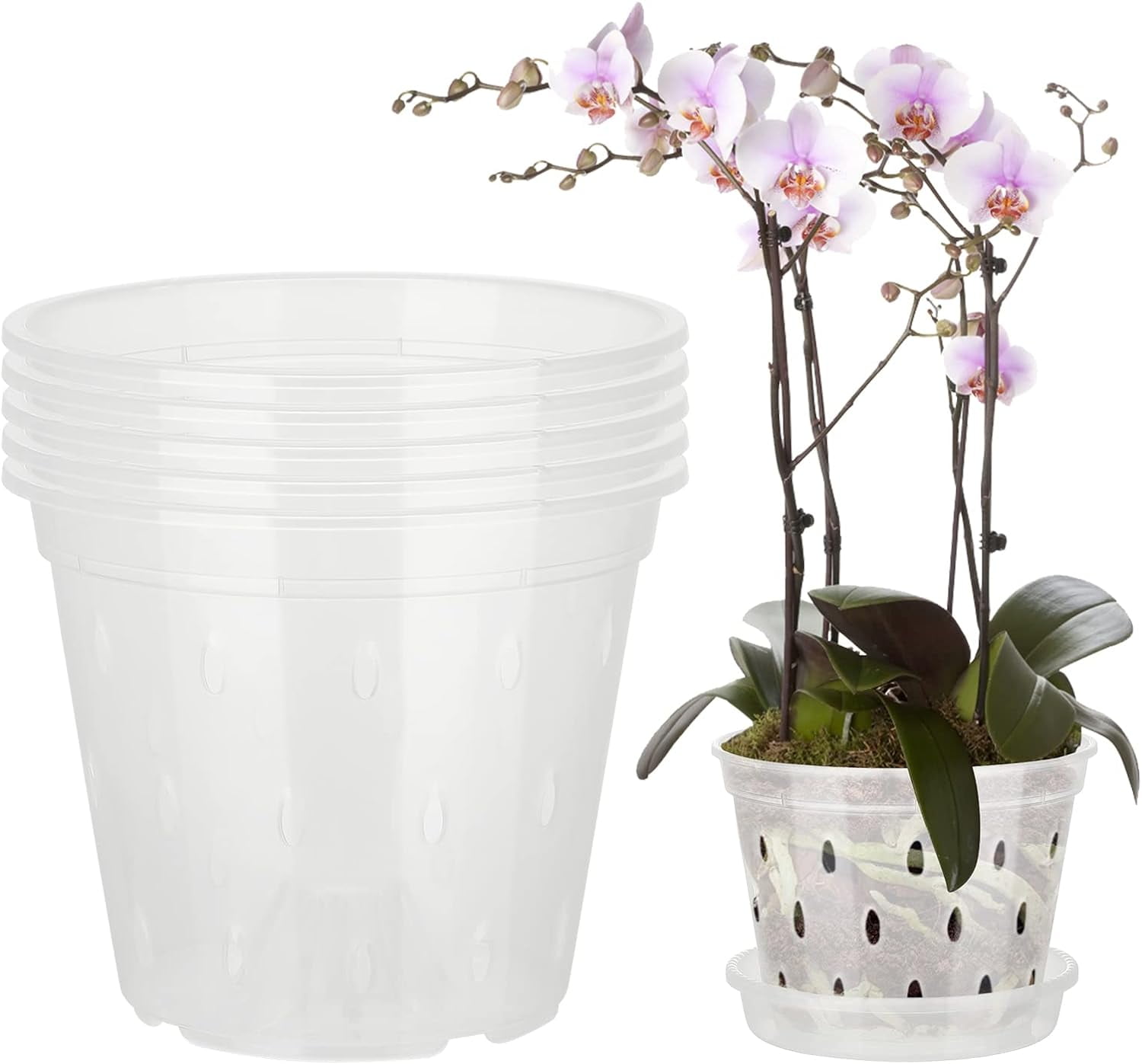 ZHAAGRJ 5PCS Orchid Pots with Holes 5inch Indoor Plastic Flower Pots ...