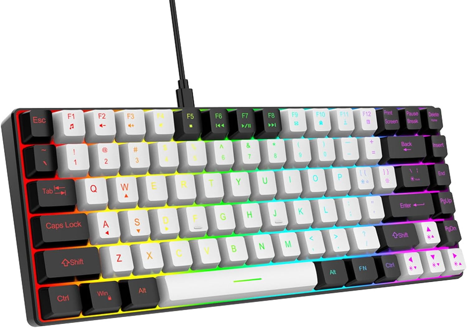 ZHAAGRJ 84 Key Gaming Keyboard, Type C Charging RGB Backlit Quiet Wired Keyboard for Family ...