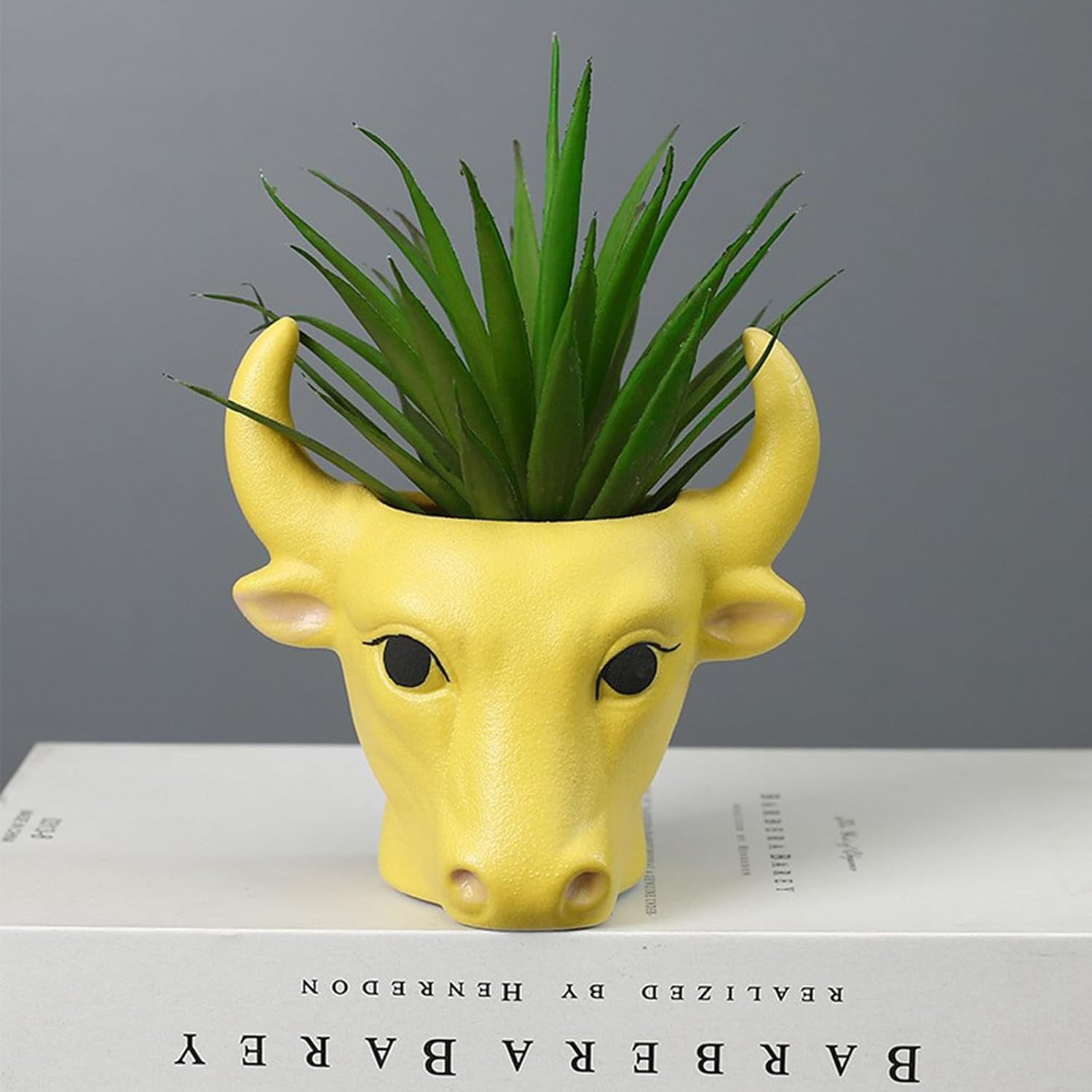 ZHAAGRJ Bull Head Planter, Ceramic Bull Head Shape Plant Planter, Cute ...