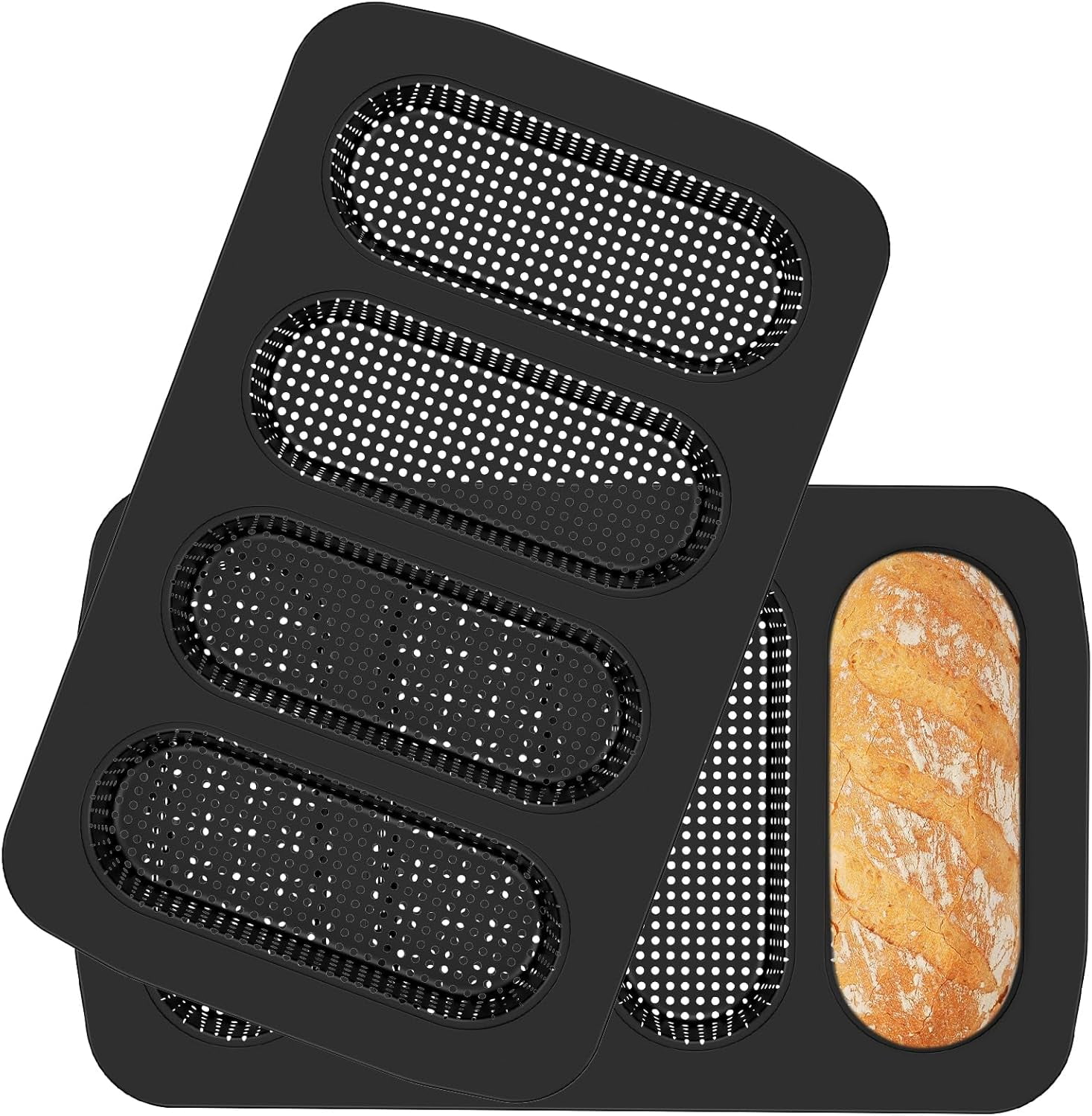 ZHAAGRJ Hot Dog Bun Pan, 2 Pack Perforated Carbon Steel Bread Loaf Pan ...