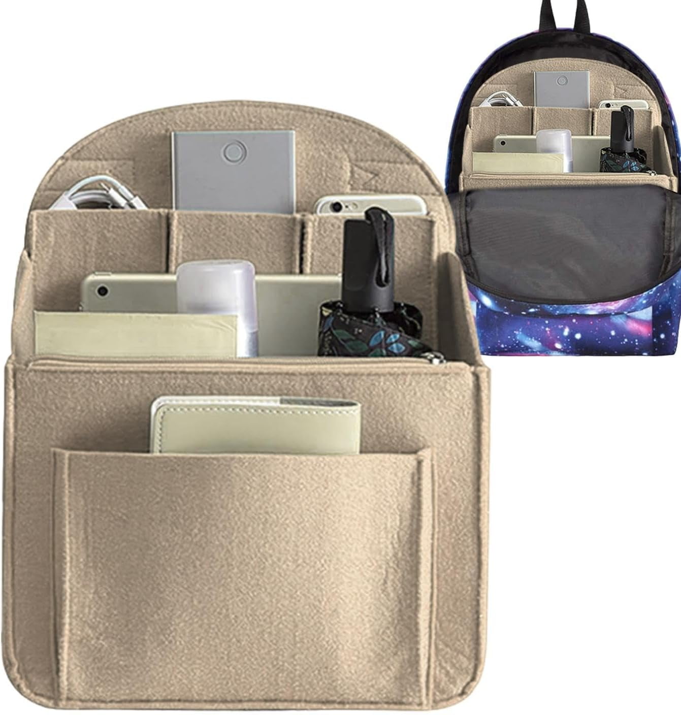 ZHAAGRJ Rucksack Organizer Insert - Felt Storage Divider, Multi-Pocket ...