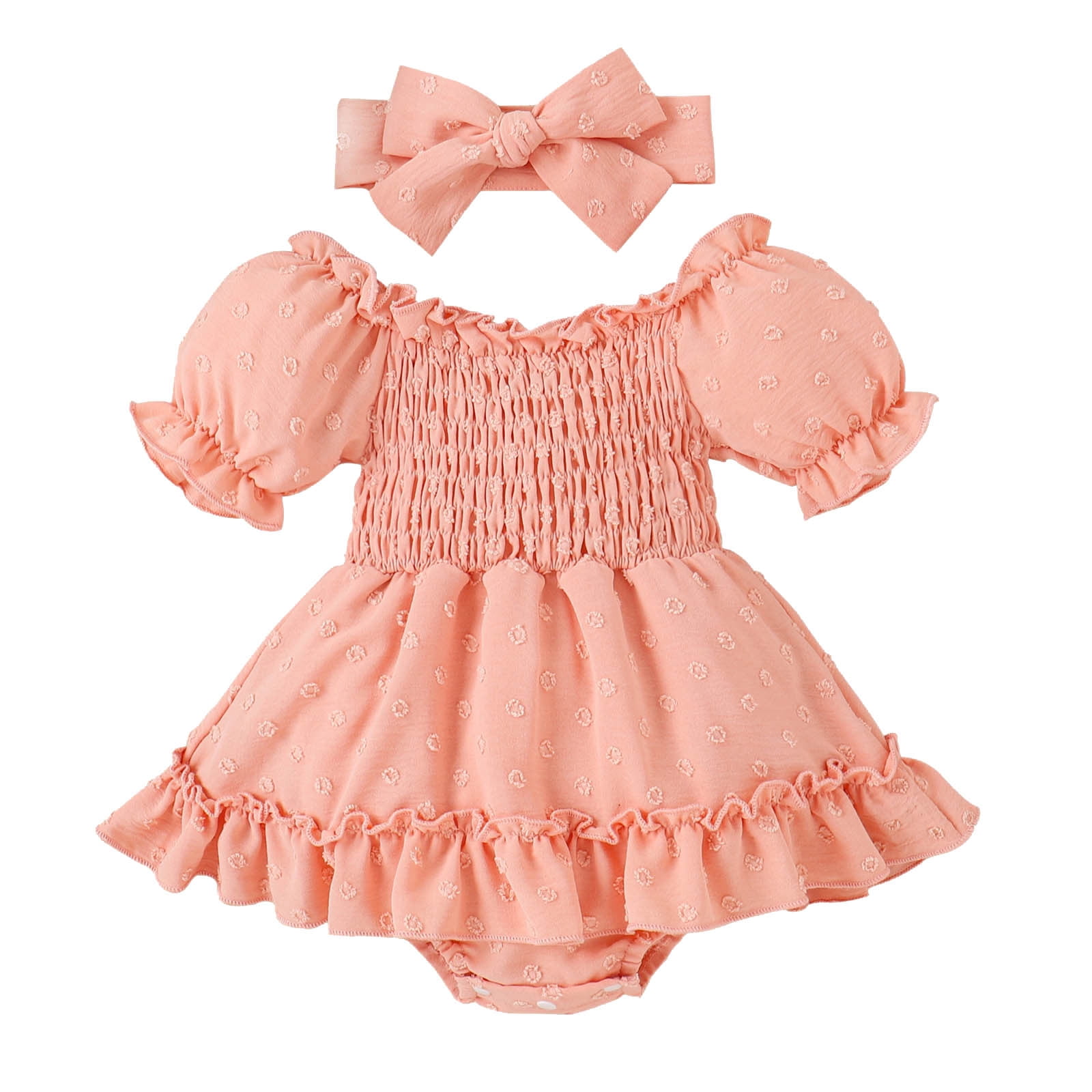 ZHAGHMIN Baby Jumpsuit Girl Girls Short Sleeve Floral Romper Ruffles Bodysuits Dress Headbands ...