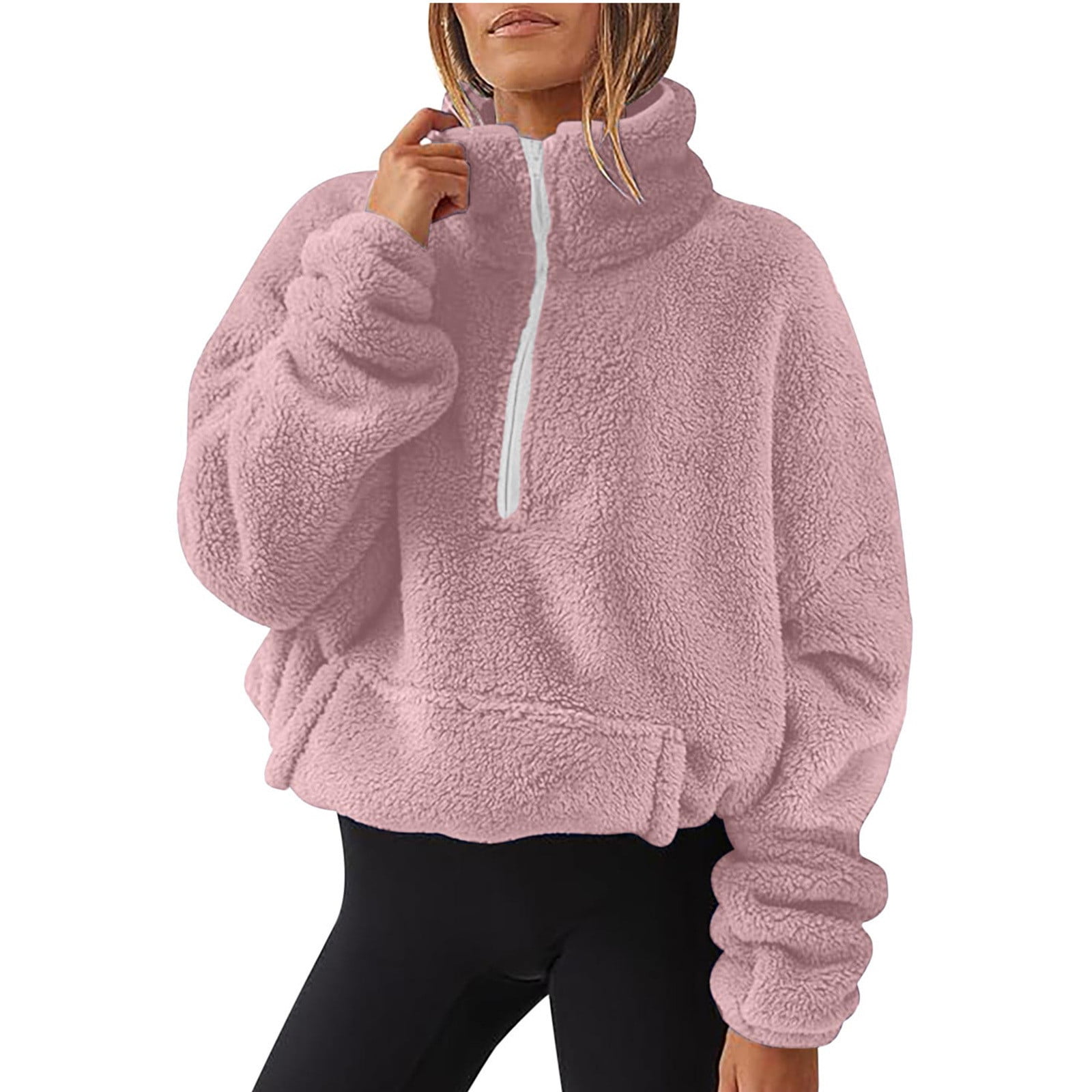 ZHAGHMIN Casual Soft Sweatshirts for Women Winter Stand Collar Half Zip ...