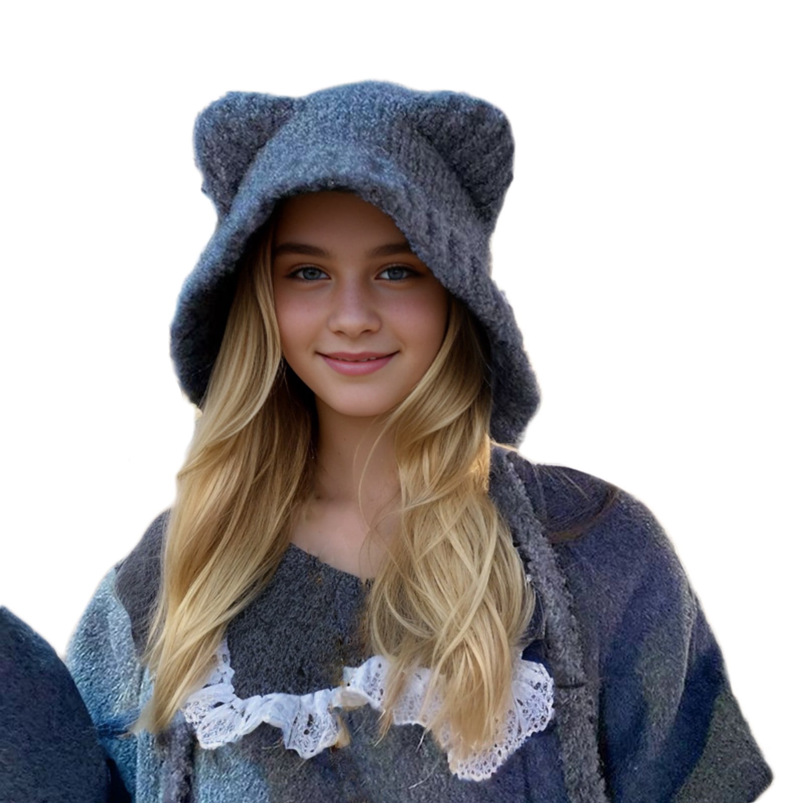 ZHAGHMIN Fluffy Knit Beanie Hats for Women Winter Warm Knit Fuzzy Cap ...