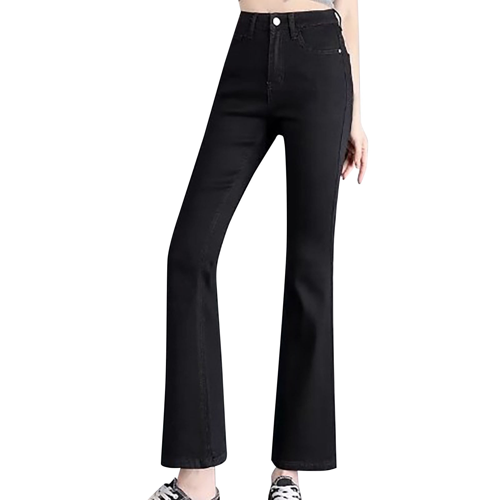 Zhaghmin High Waisted Wide Leg Flared Jeans For Women Black Button
