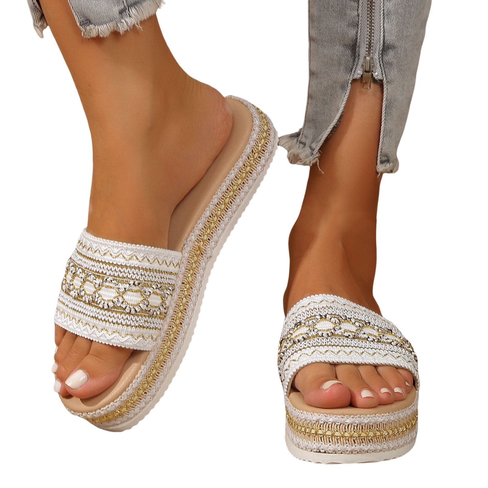 ZHAGHMIN Thick Bottom Open Toe Sandals for Women Weave Platform Leather ...