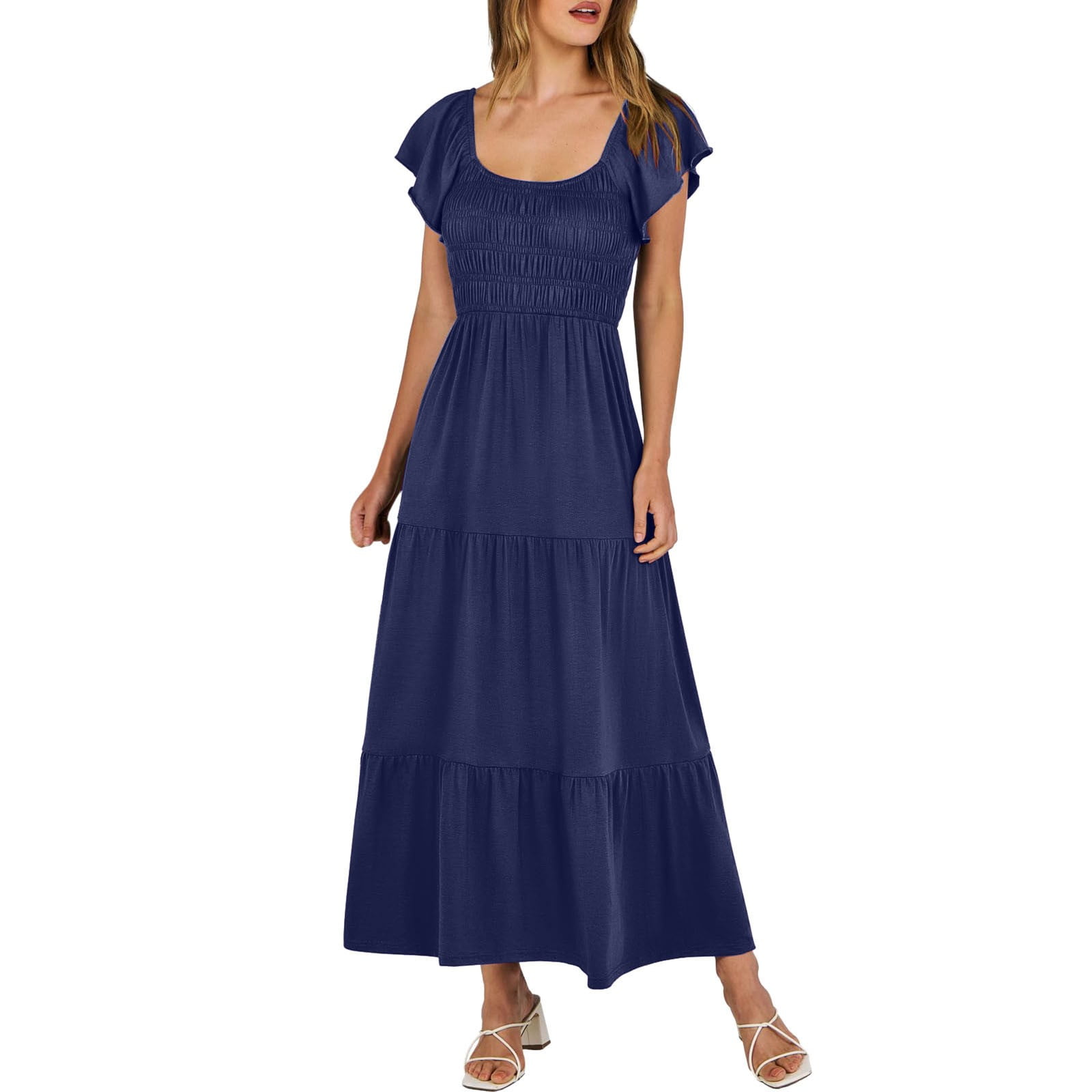 ZHAGHMIN Women'S 2024 Summer Scoop Neck Maxi Dress Casual Shirred Chest ...