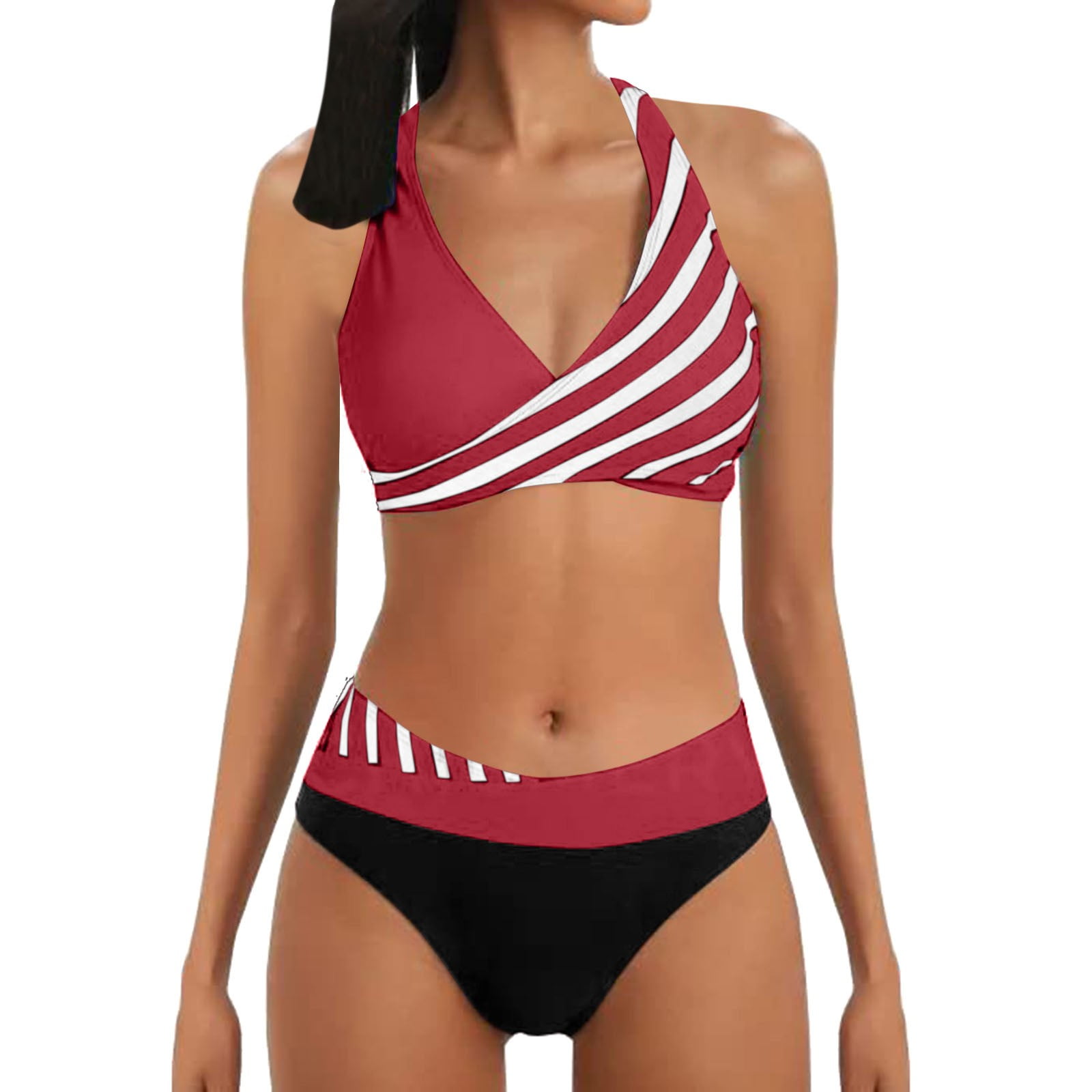 Zhaghmin Womens High Waisted Two Piece Tankini Swimsuit Halter Lace Up