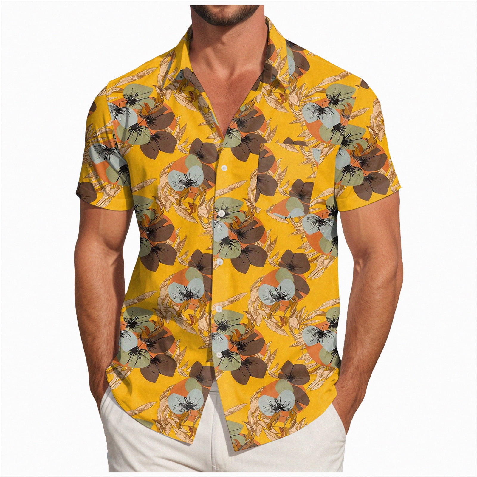ZHANGDER Men's Hawaiian Shirt Short Sleeve Button Down Shirt Summer ...