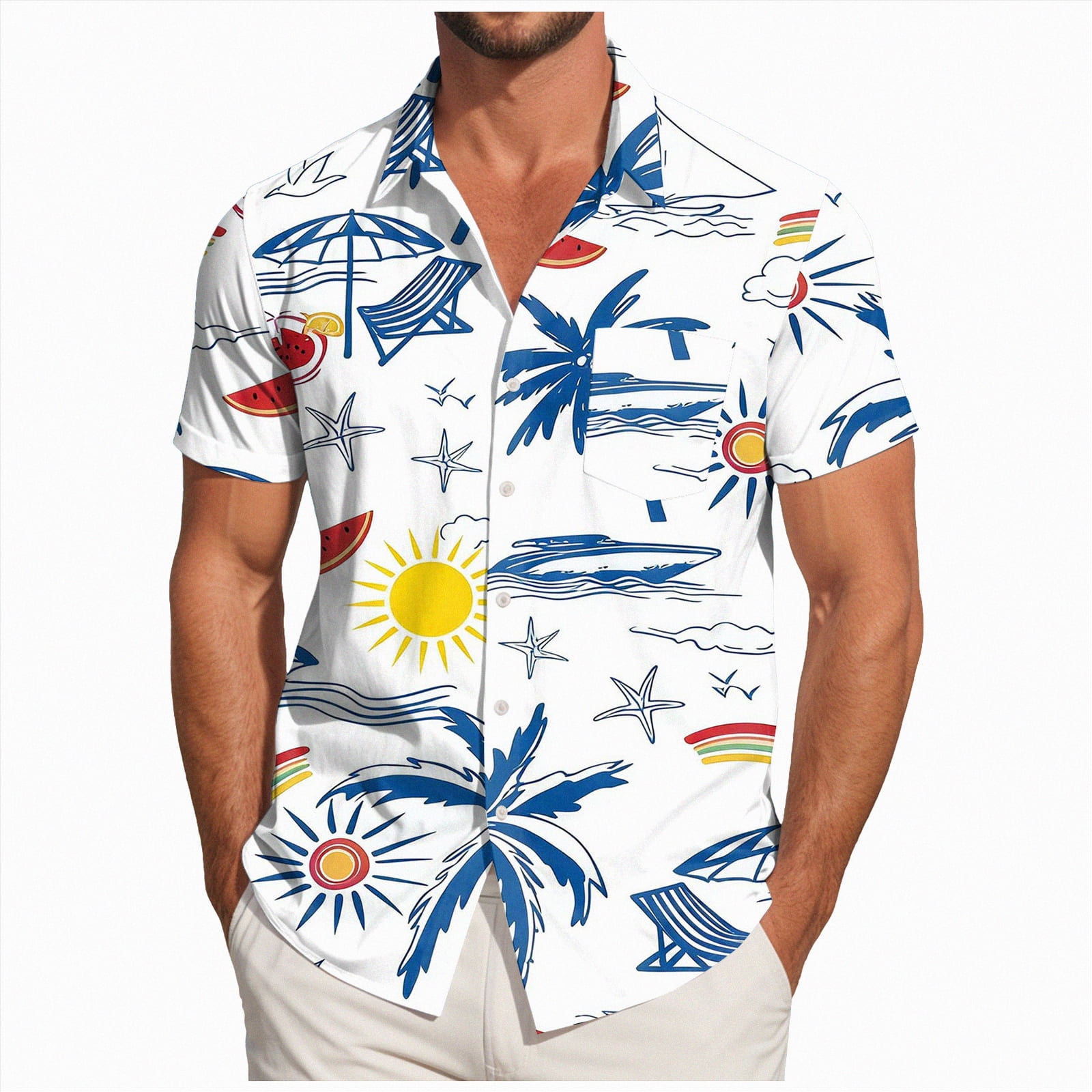 ZHANGDER Men's Hawaiian Shirt Short Sleeve Button Down Shirt Summer ...