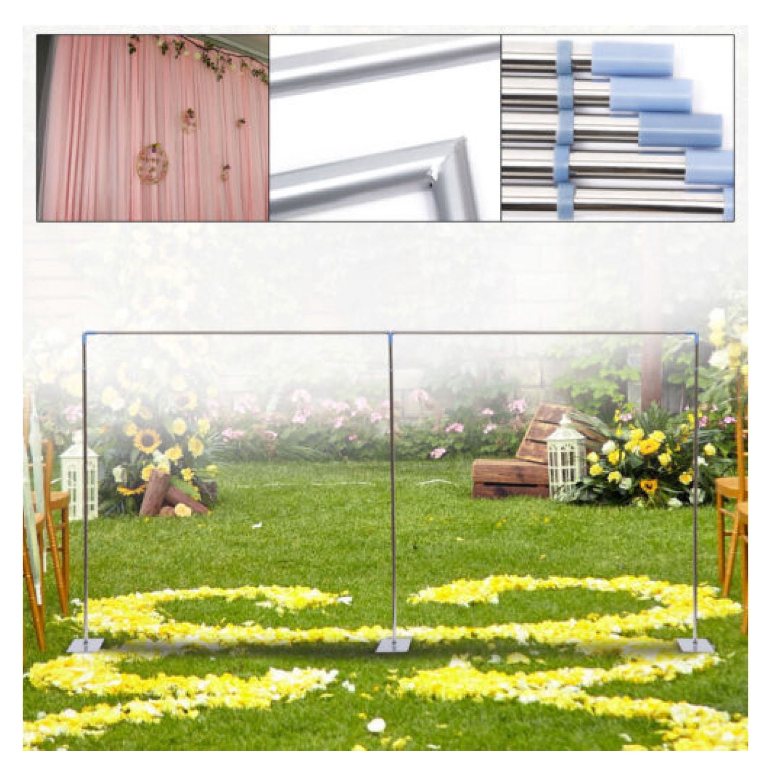 ZHANGHU 20ft x 10ft Heavy Duty Telescopic Wedding Backdrop Stand Fit Weddings Party Deco ...