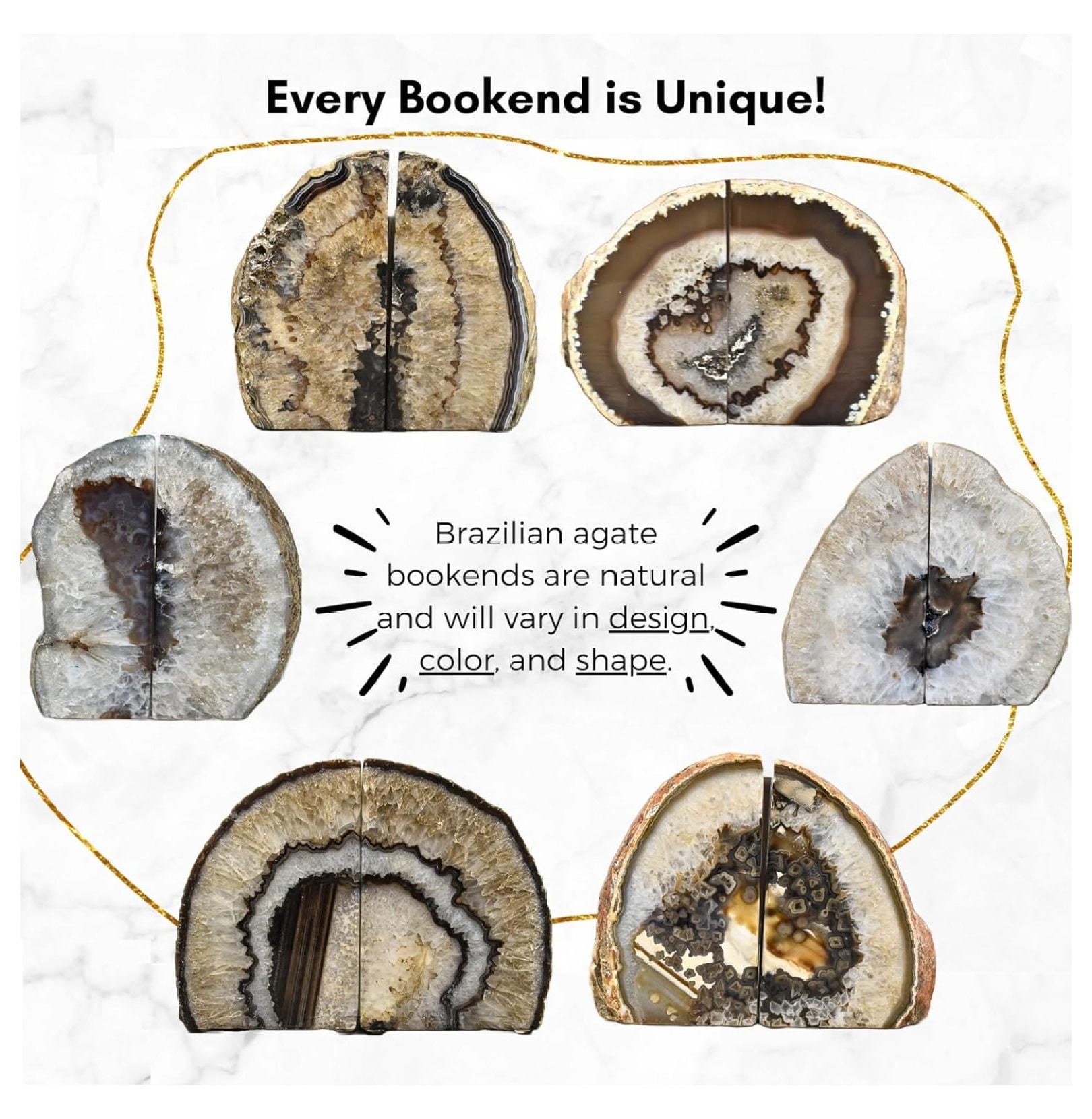 ZHANGHU Black Agate Bookends – A+ Grade Geode Heavy Duty Decorative ...