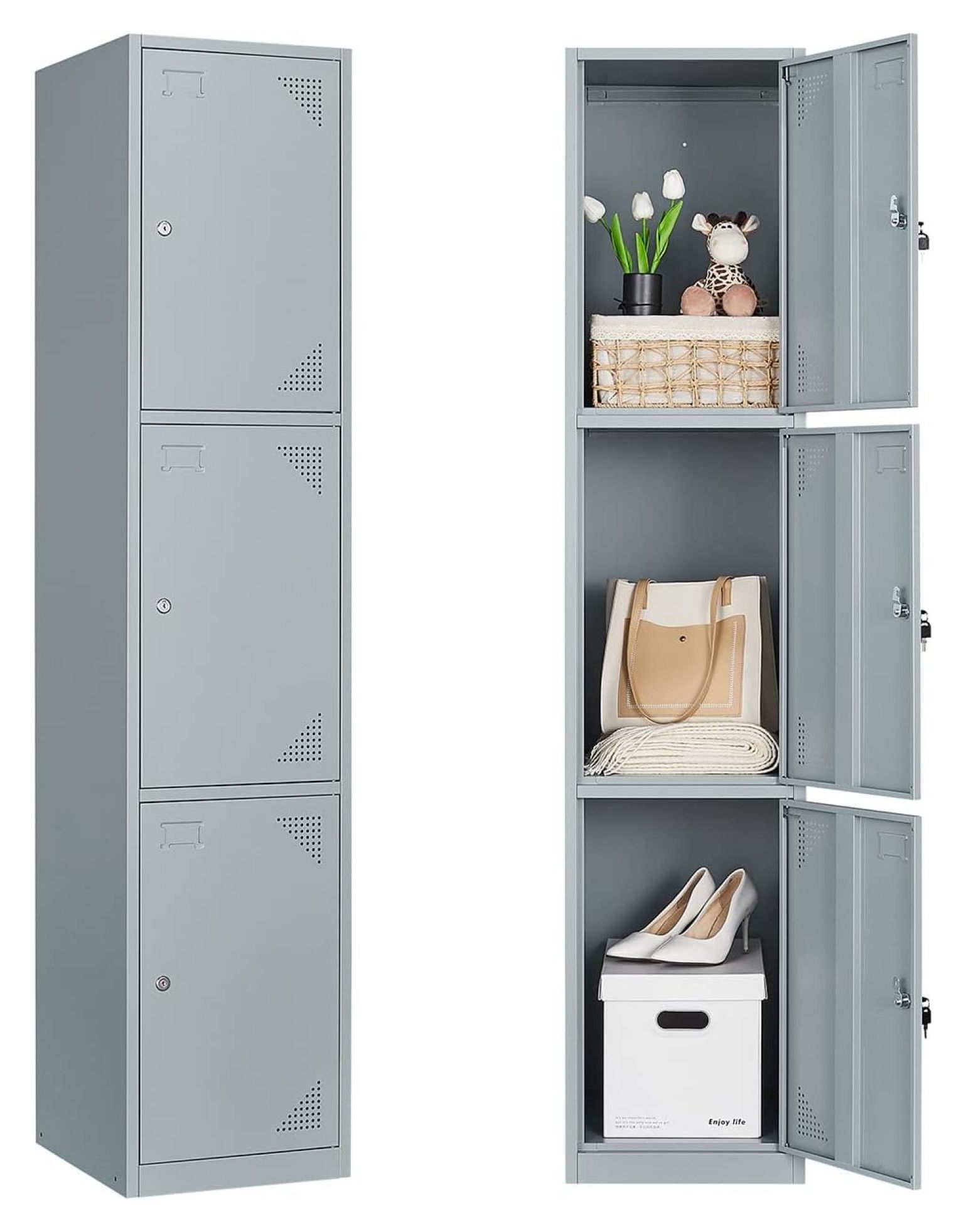 ZHANGHU Metal Locker Steel Storage Cabinet with 3 Doors for Office ...