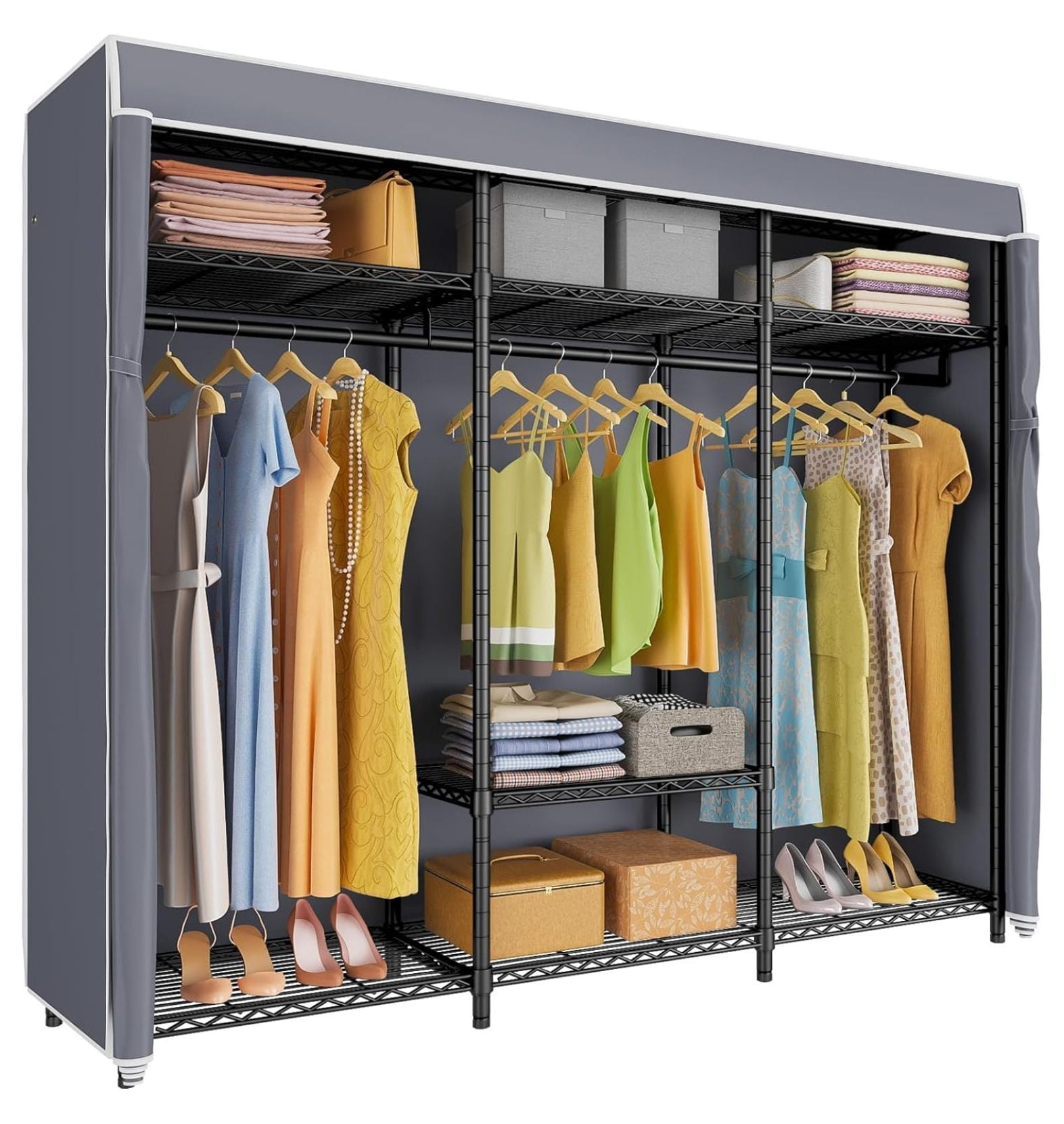 ZHANGHU V30C Garment Rack with Cover Heavy Duty Portable Closet Covered ...