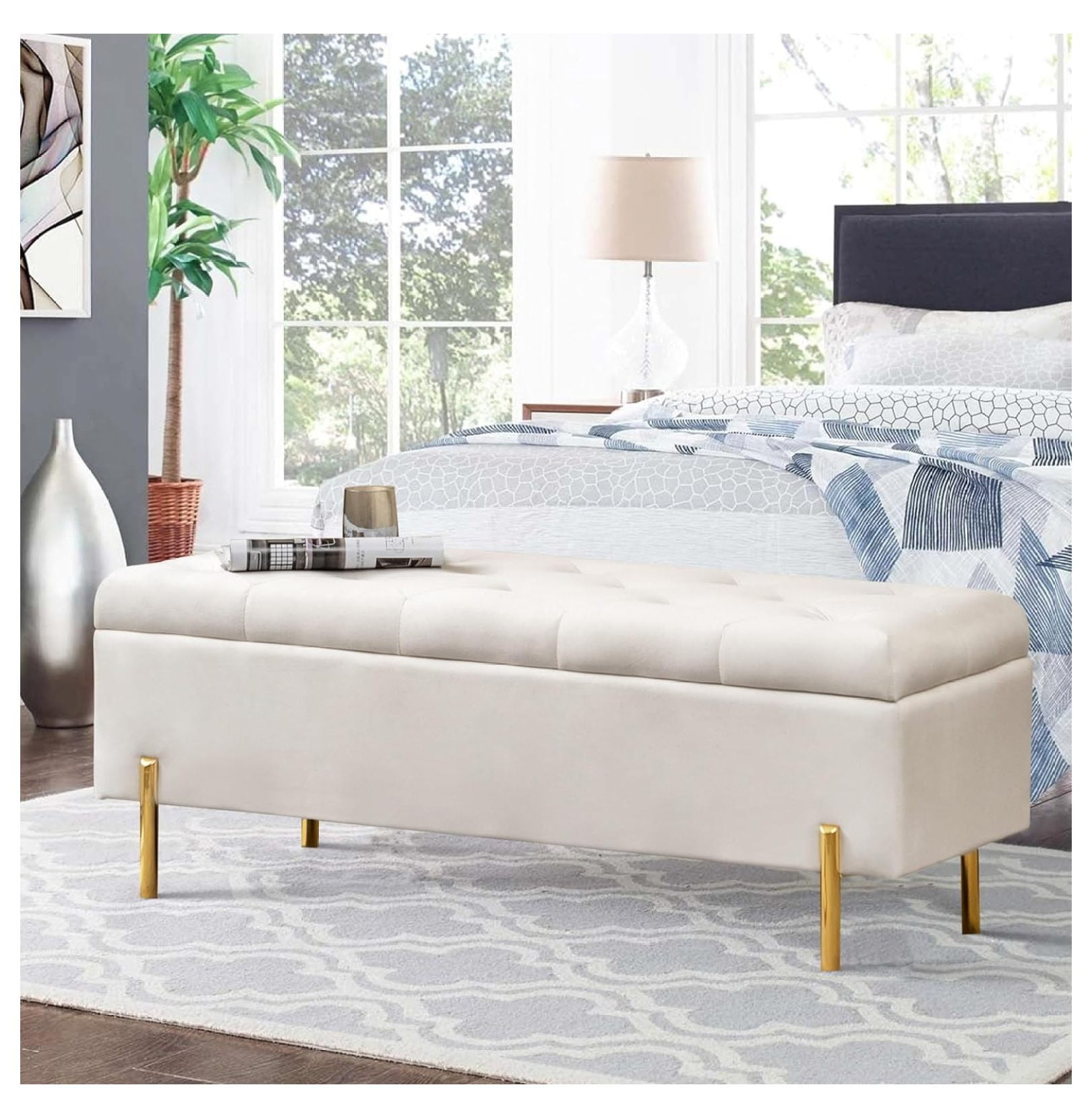 ZHANGHU Velvet Storage Bench Bedroom End of Bed Upholstered Tufted ...