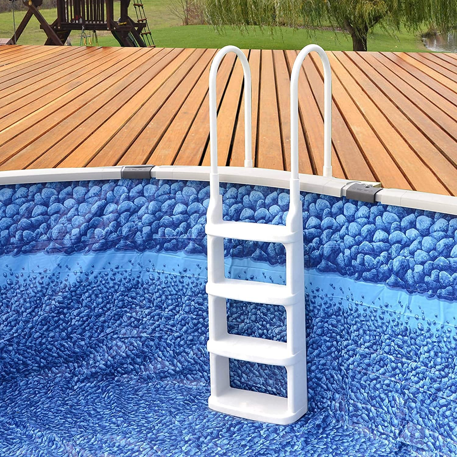 ZHANGQI Easy Incline White Pool Deck Ladder for 48 to 54 Inch Above Ground Pools - Walmart.com