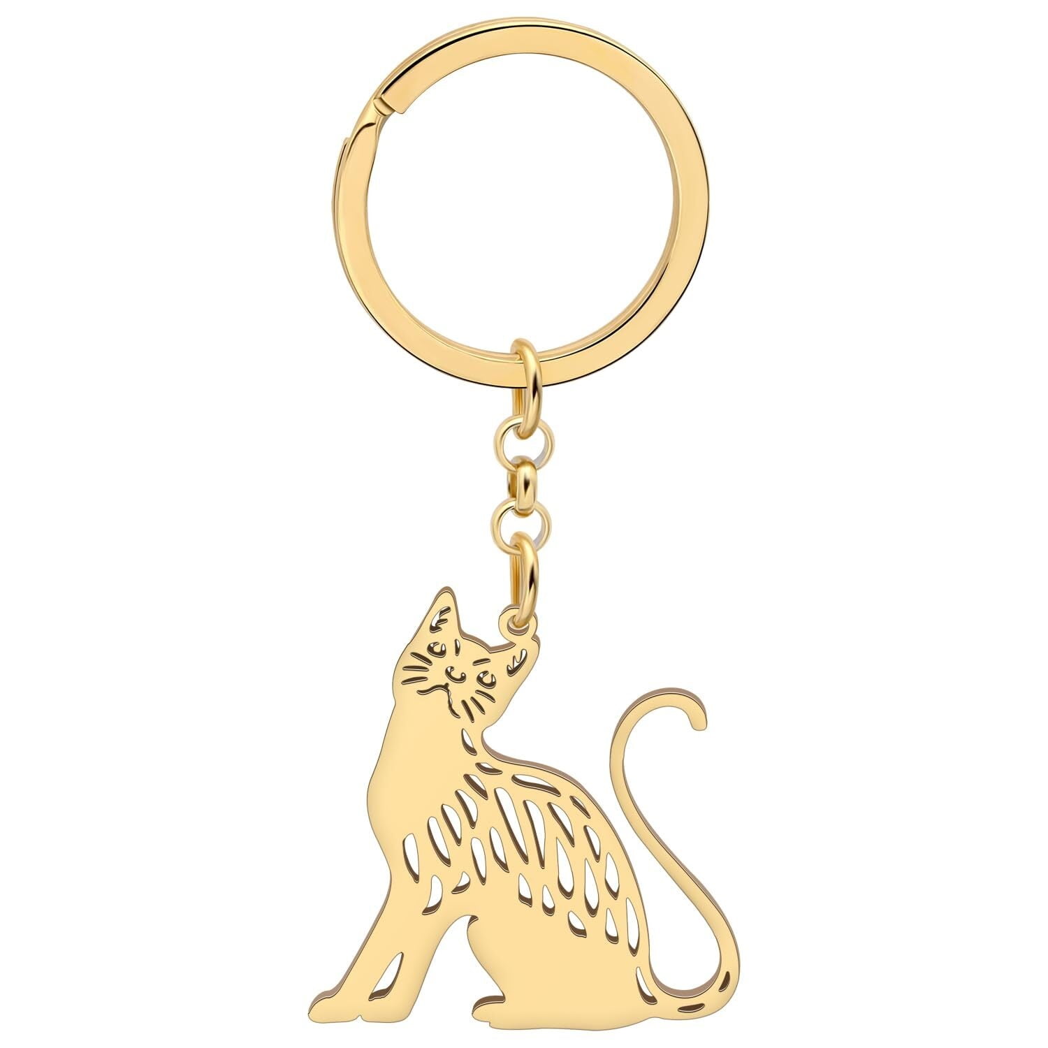 ZHANGS 2PCS Stainless Steel 18K Gold Plated Cute Sphynx Cat Keychain ...